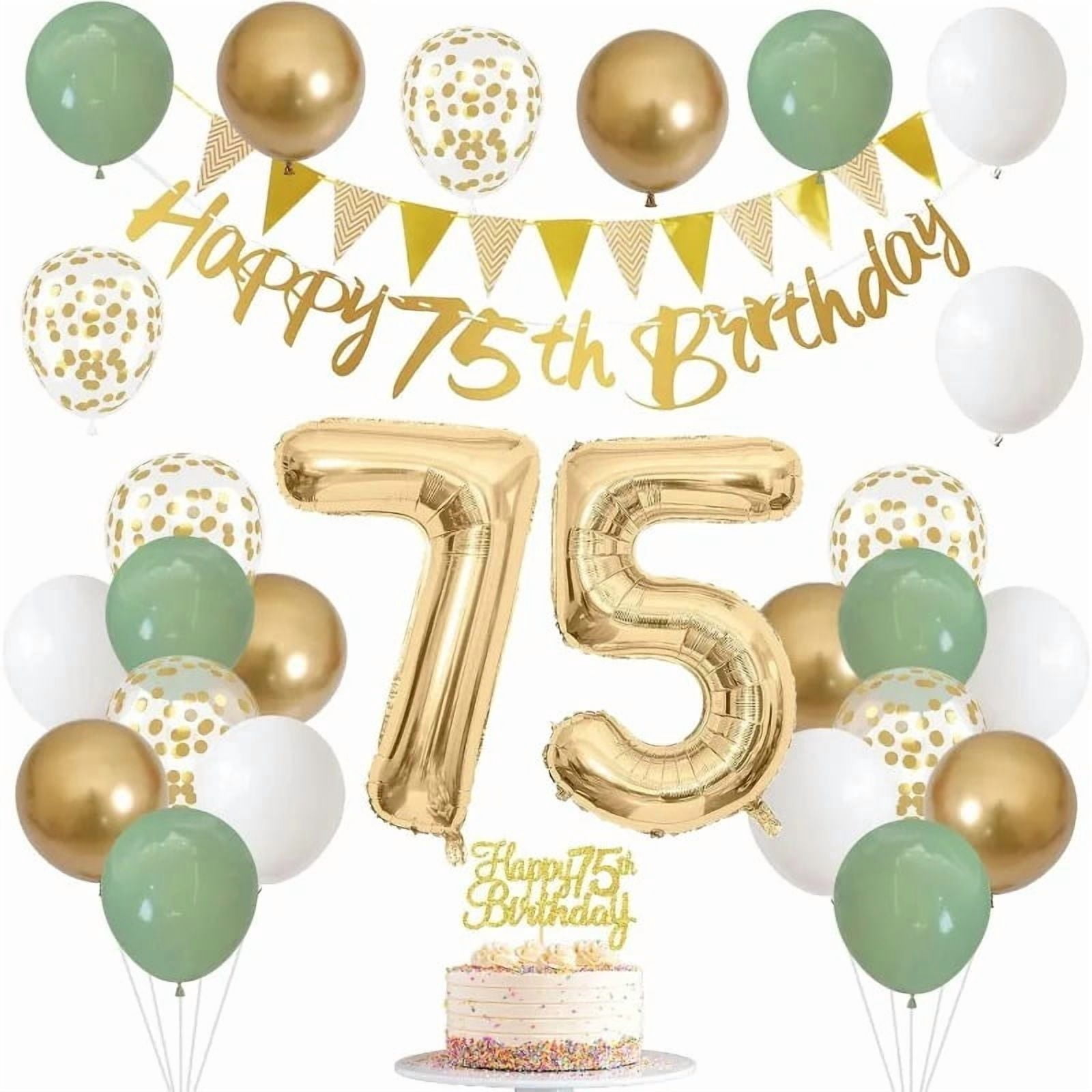 Sage Green White Gold 75th Birthday Balloons Happy 75th Banners Cake ...