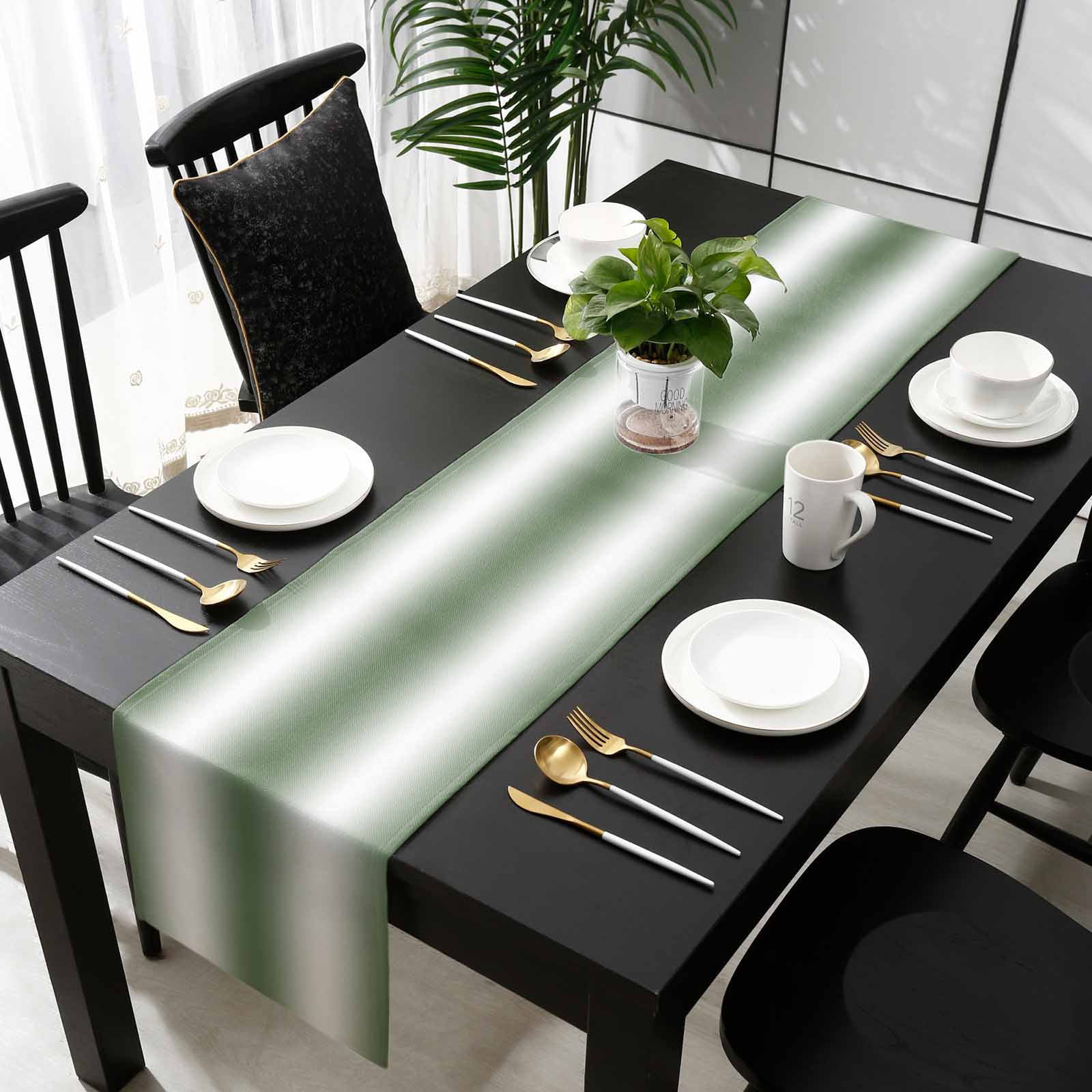 Sage Green White Ombre Cotton Linen Small Table Runner 13 x 60 inch ...