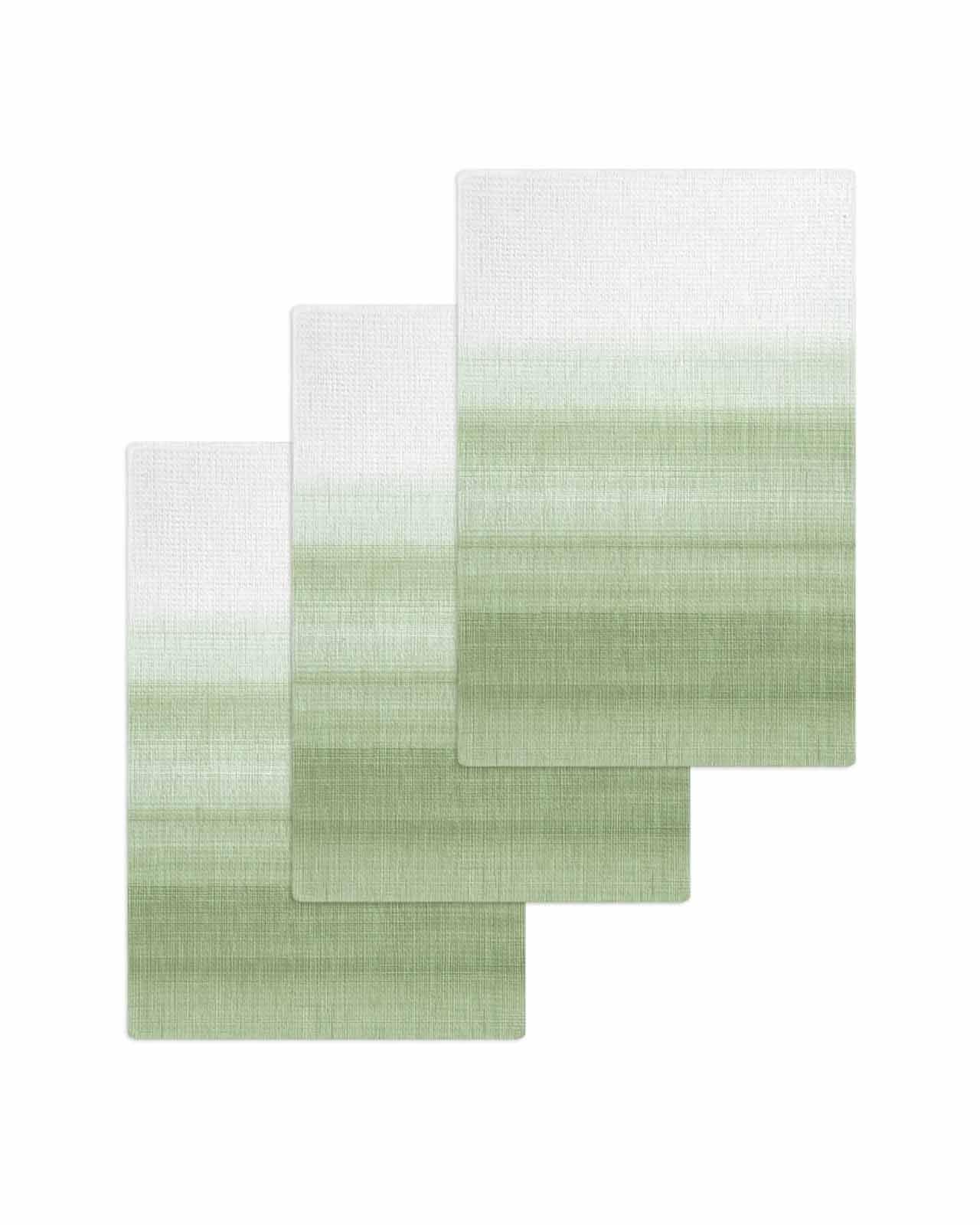 Sage Green White Ombre Kitchen Dish Towels for Drying Dishes Set of 3, Country Modern Stripes ...