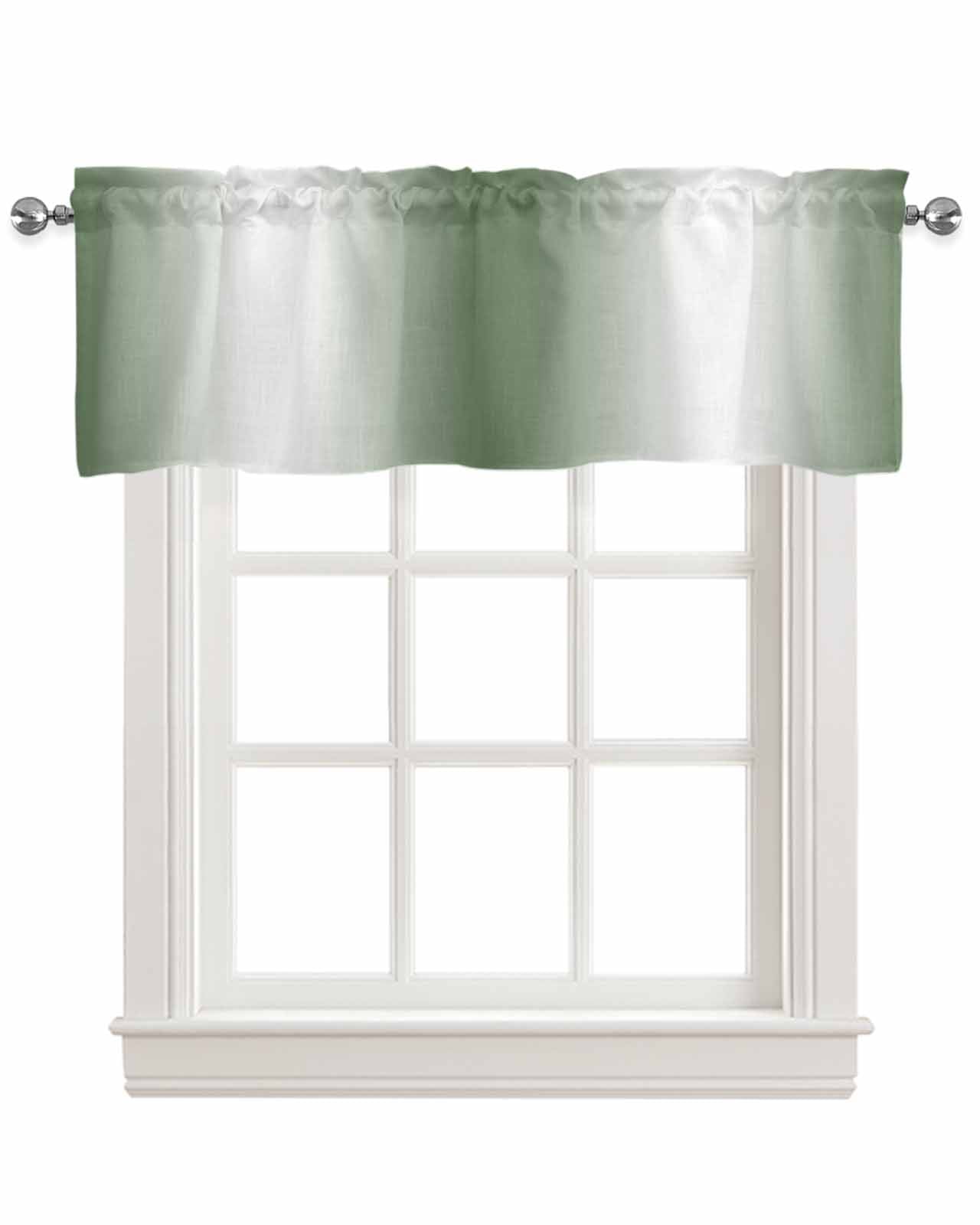 Sage Green White Ombre Kitchen Valances for Windows Farmhouse Linen ...
