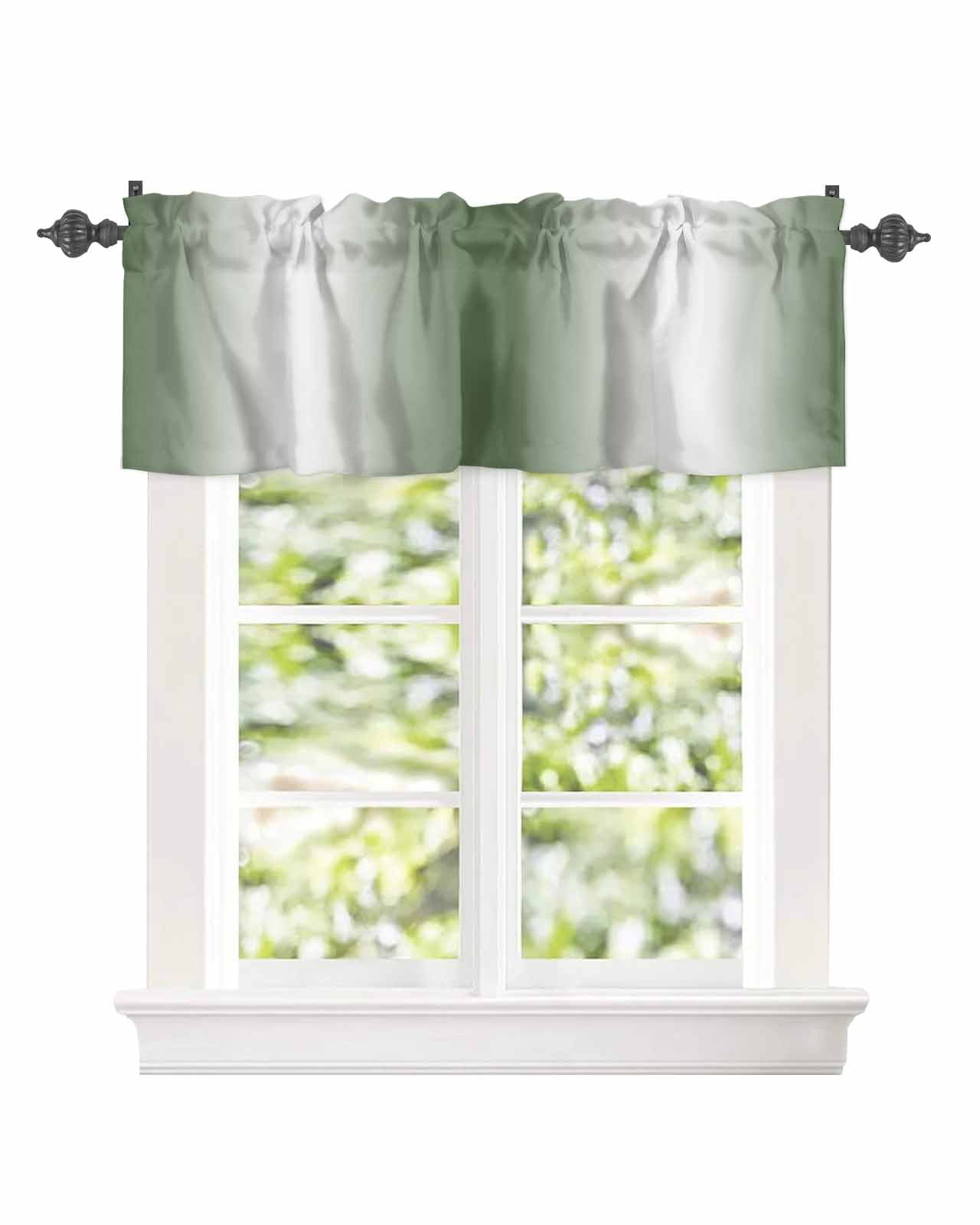 Sage Green White Ombre Texture Curtain Valances for Kitchen Windows,Rod ...
