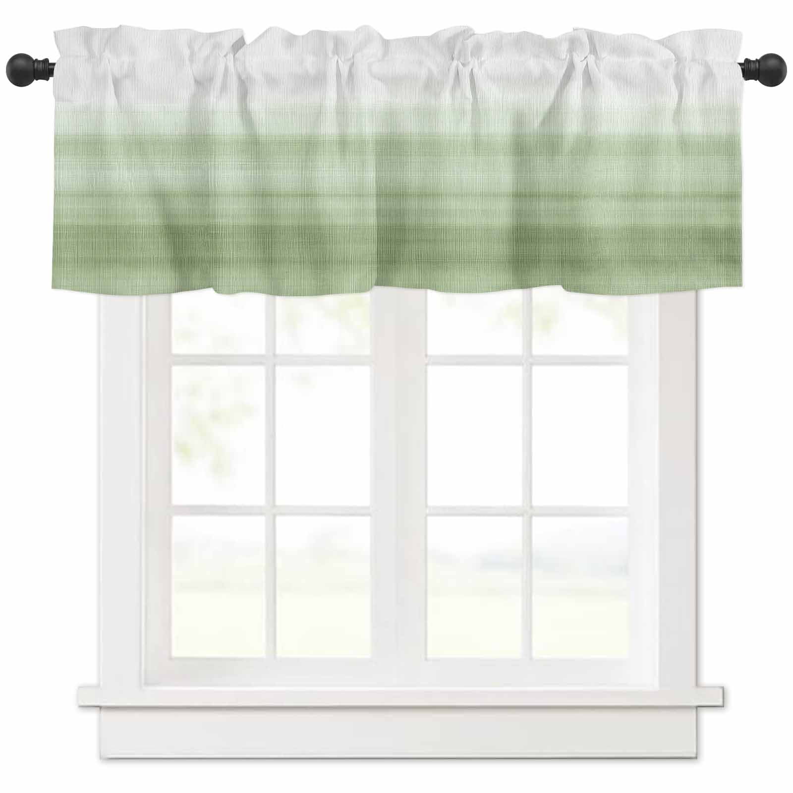 Sage Green White Ombre Valances for Windows Farmhouse Kitchen Curtains ...
