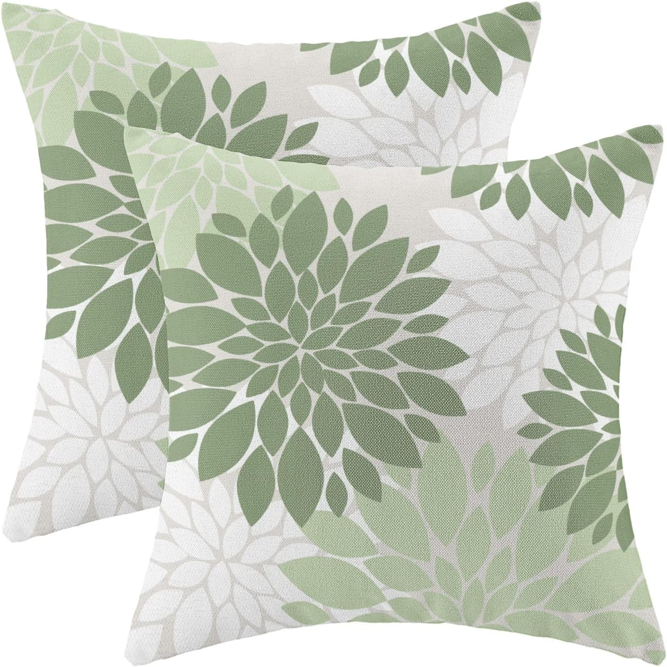 Sage Green White Pillow Covers 18x18 Inch Set of 2 Dahlia Floral Decor ...