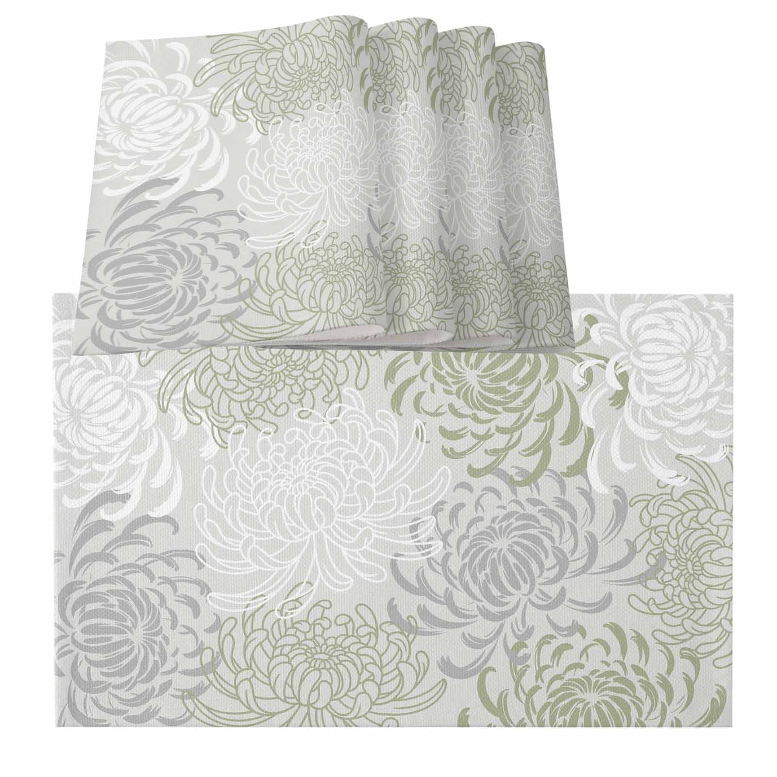 Sage Green White Placemats for Dinning Table Set of 6, Abstract Grey ...