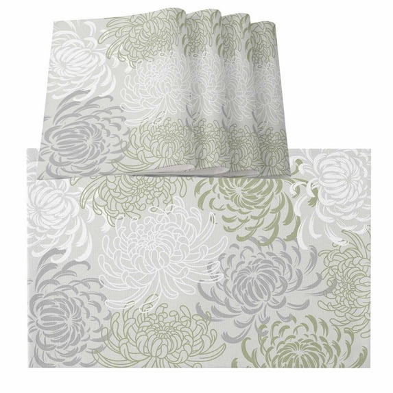 Sage Green White Placemats for Dinning Table Set of 6, Abstract Grey ...