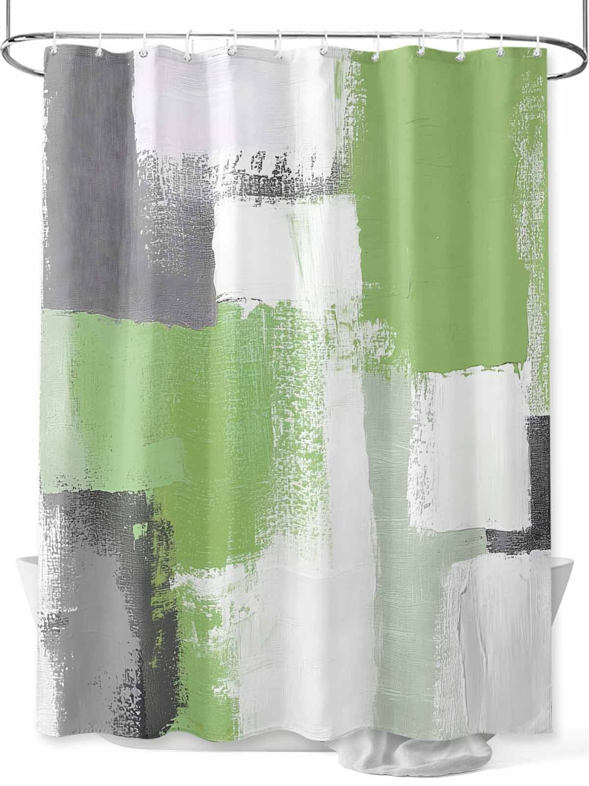 Sage Green White Shower Curtain Set with Hook Washable Cloth Polyester ...