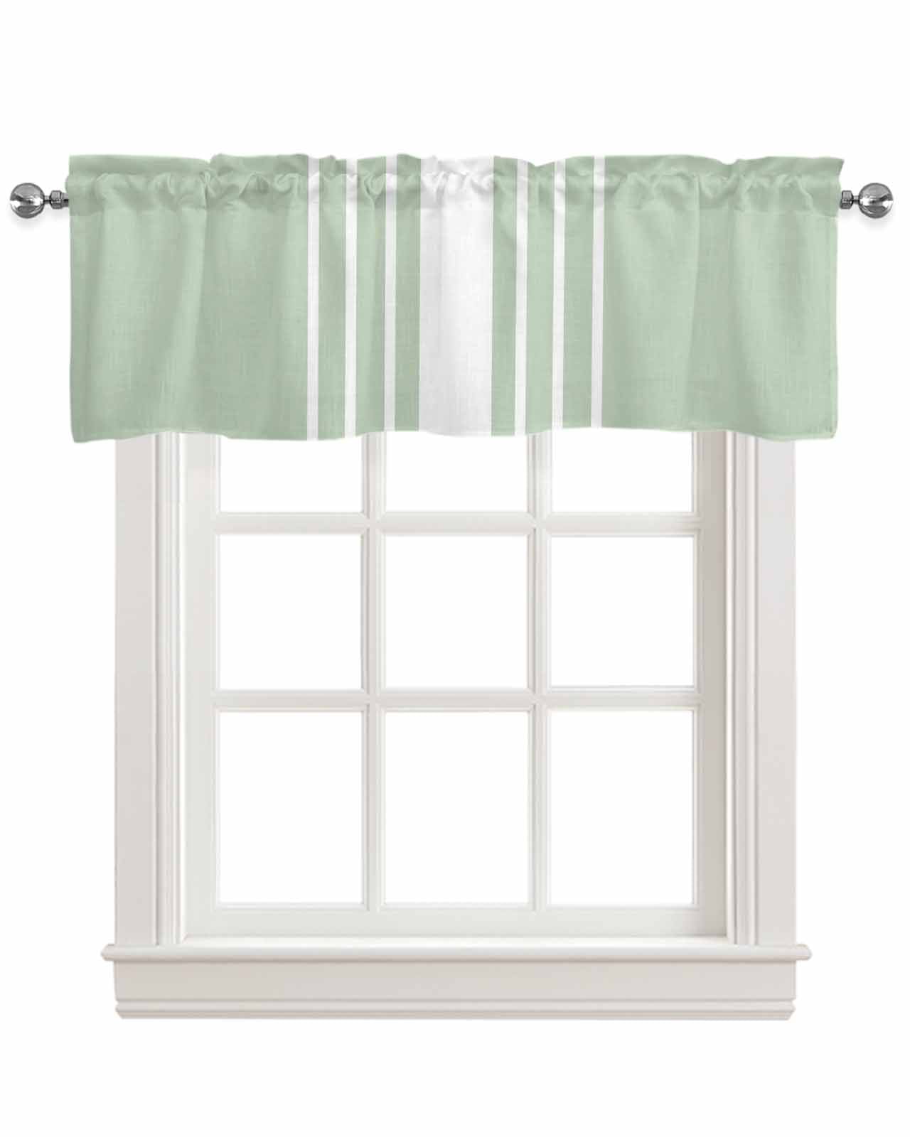Sage Green White Stripe Kitchen Valances for Windows Farmhouse Linen ...