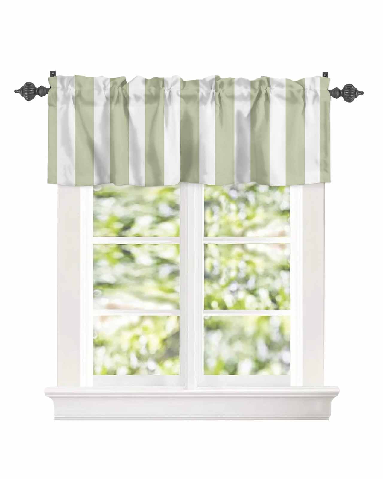 Sage Green White Stripe Modern Minimalist Window Valances for Kitchen ...