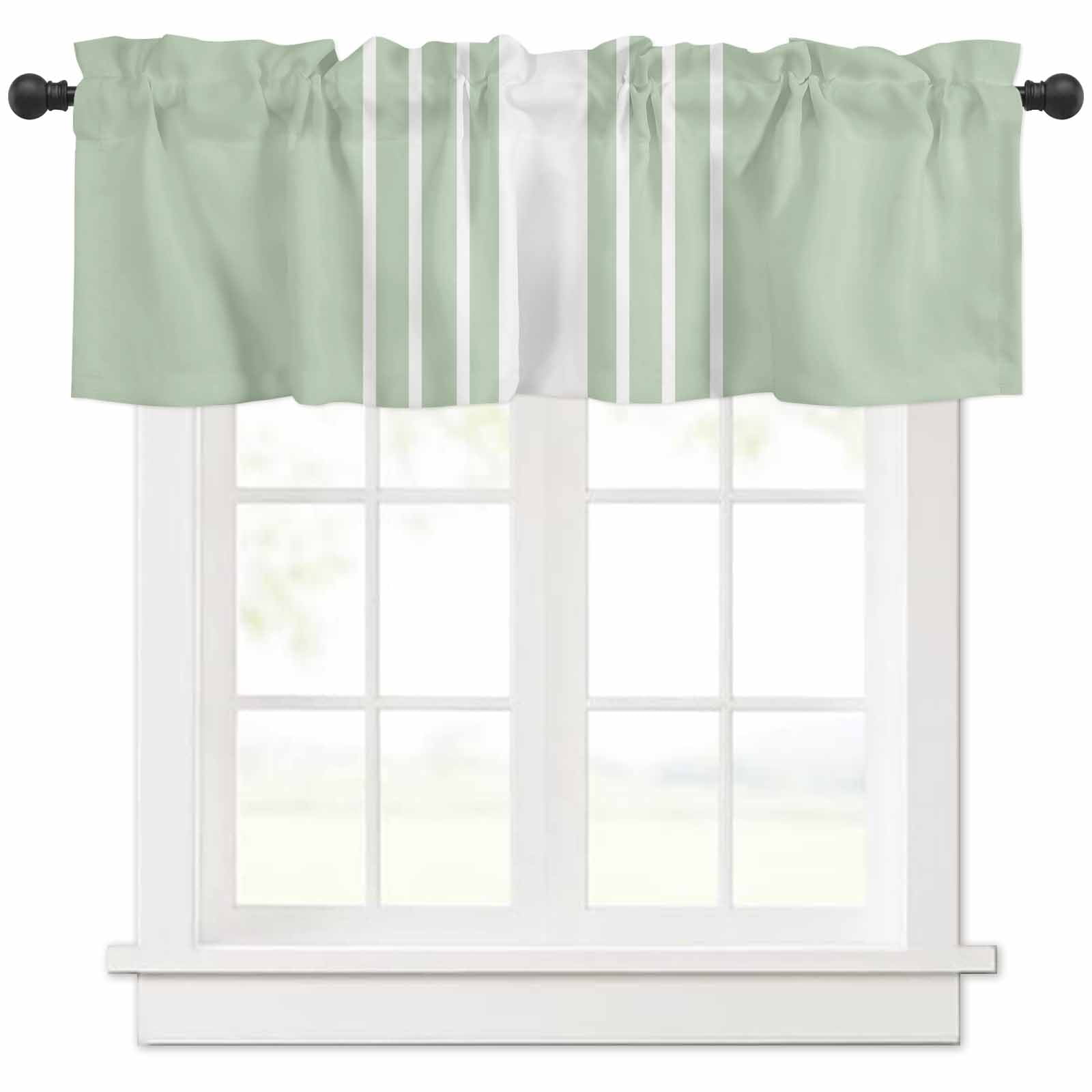Sage Green White Stripe Valances for Windows Farmhouse Kitchen Curtains ...