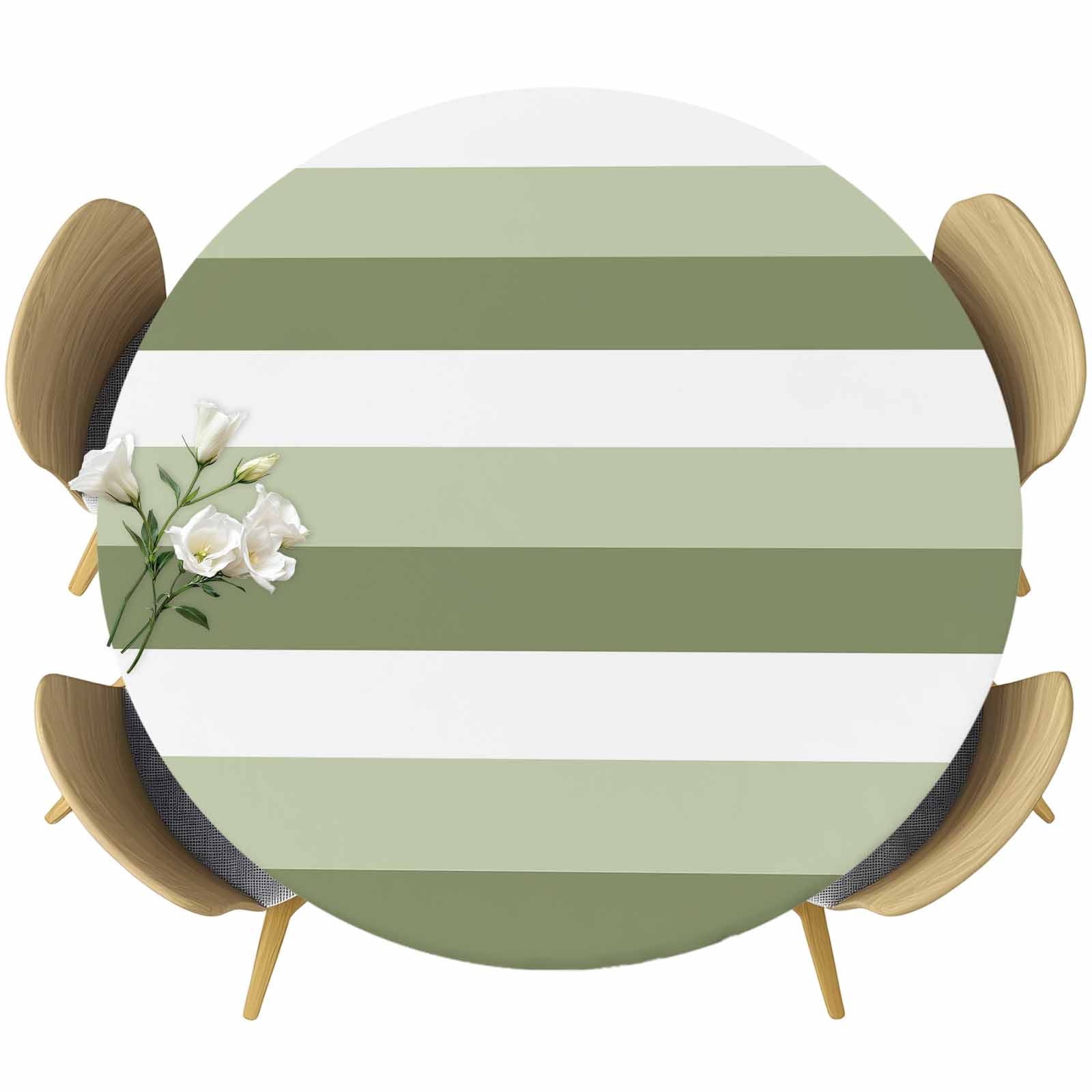 Sage Green White Striped Round Tablecloth 55-60 Inch Round Fitted Table ...