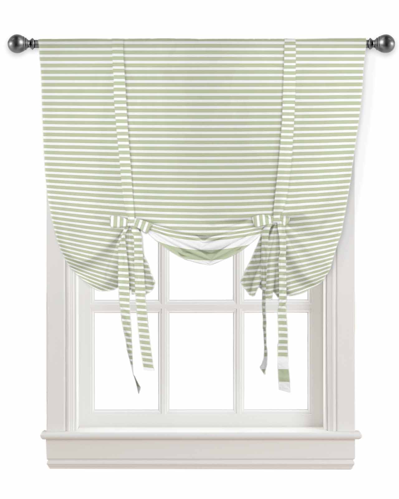 Sage Green White Striped Tie Up Curtains for Window, Farmhouse ...
