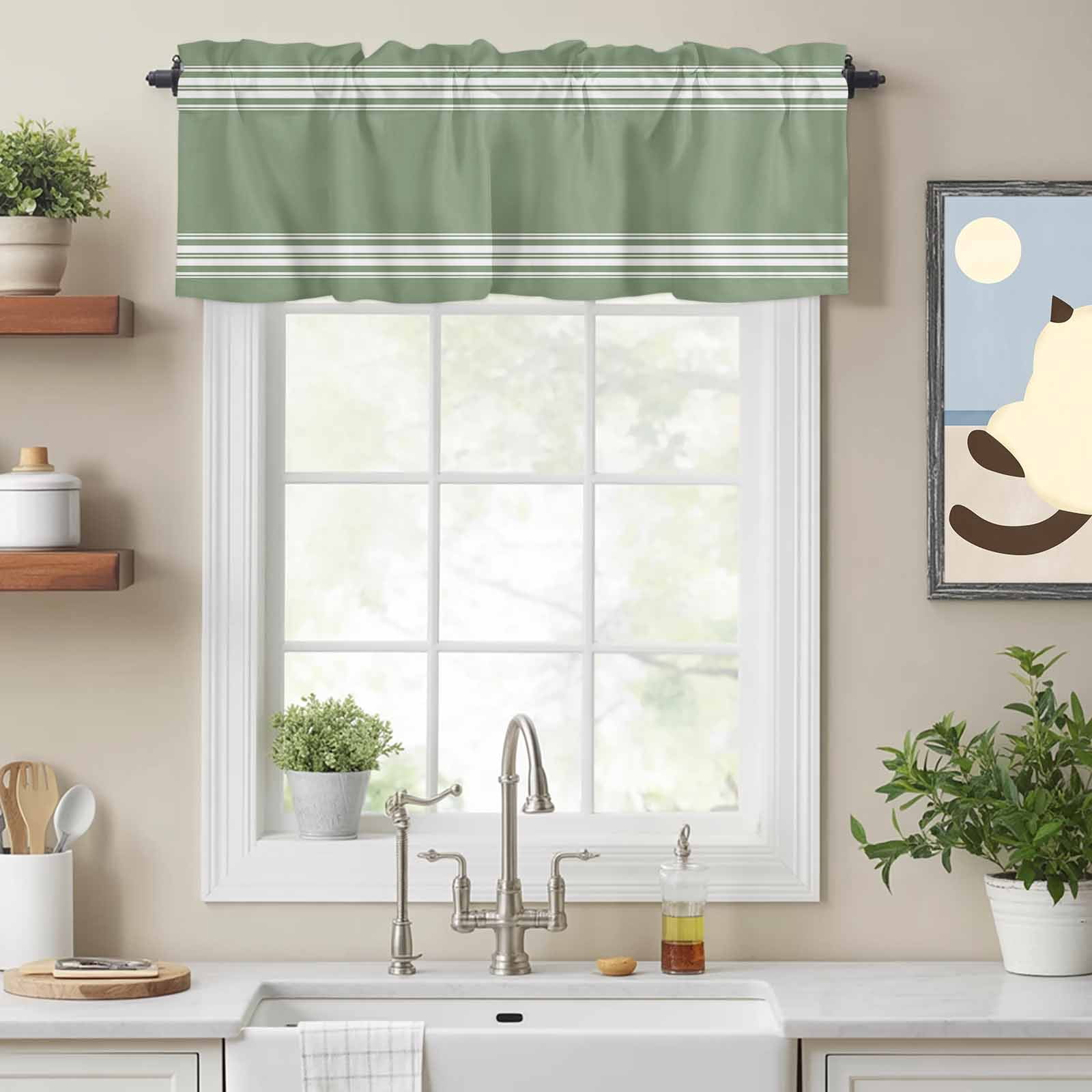 Sage Green White Striped Vertical Stripes Valances for Windows,Kitchen ...