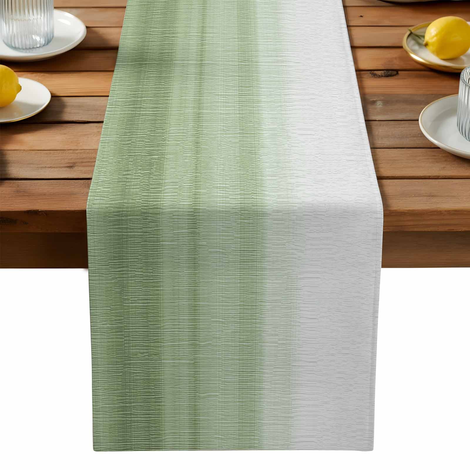 Sage Green White Table Runner, Abstract Modern Brush Stroke Cotton ...
