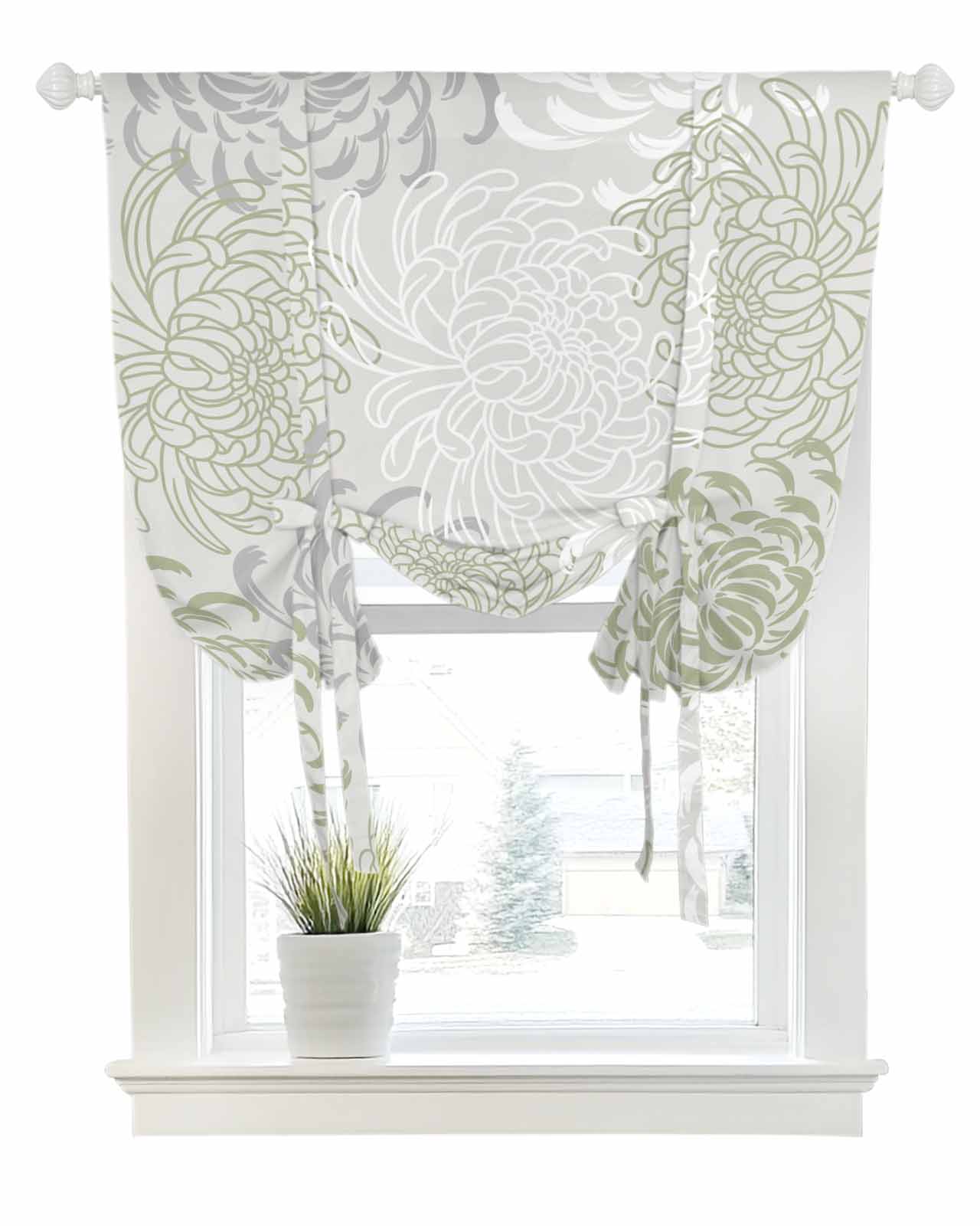 Sage Green White Tie Up Curtains for Window, Thermal Insulated Balloon ...