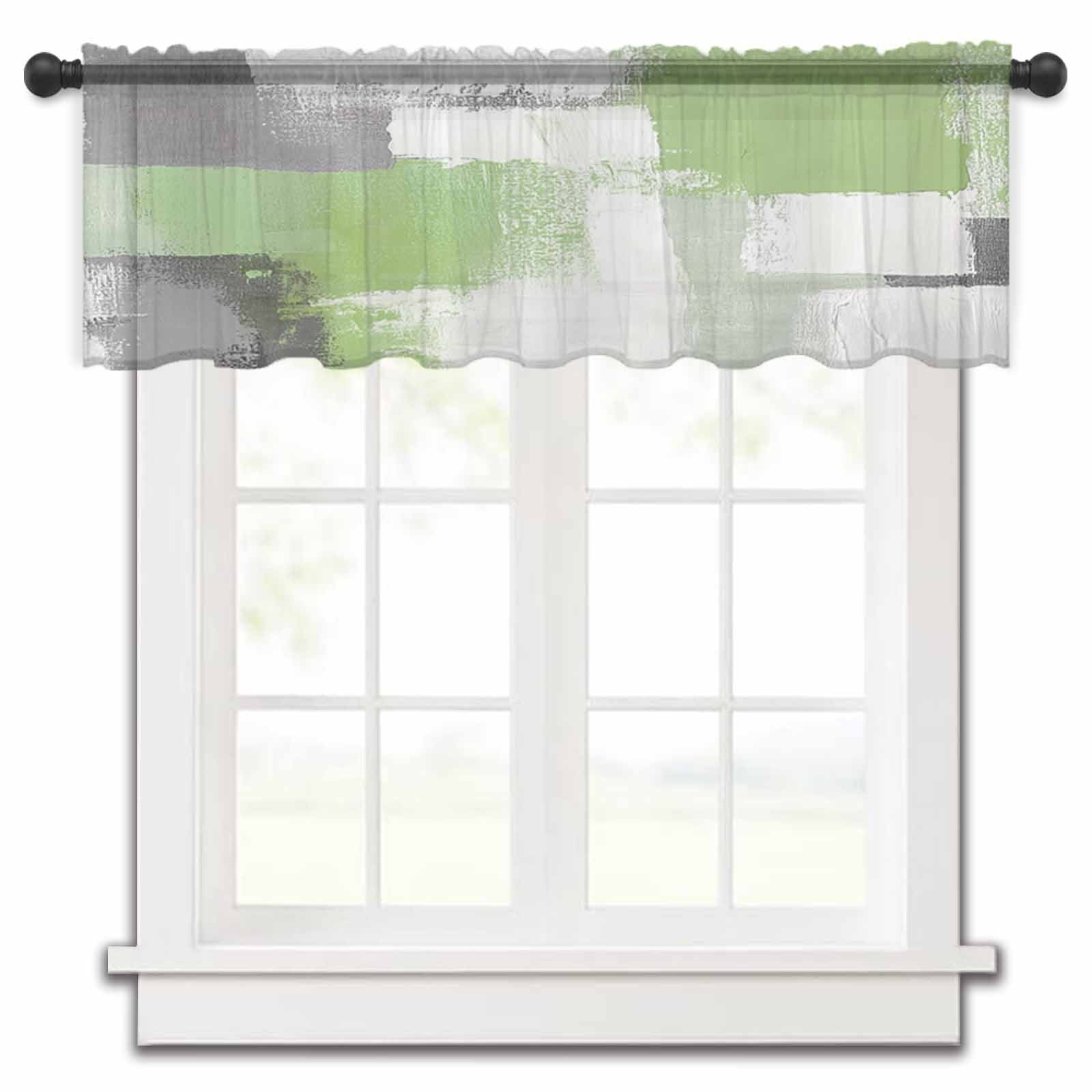 Sage Green White Valance Curtains for Kitchen/Living Room/Bathroom ...