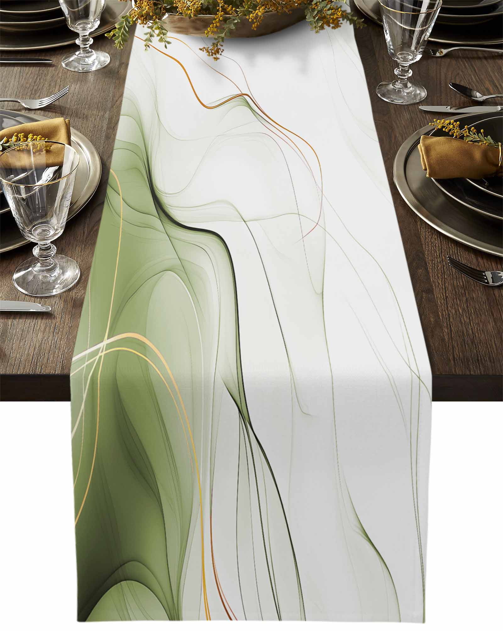 Sage Green White Water Ripple Table Runners 13x36 Inches Long Linen ...