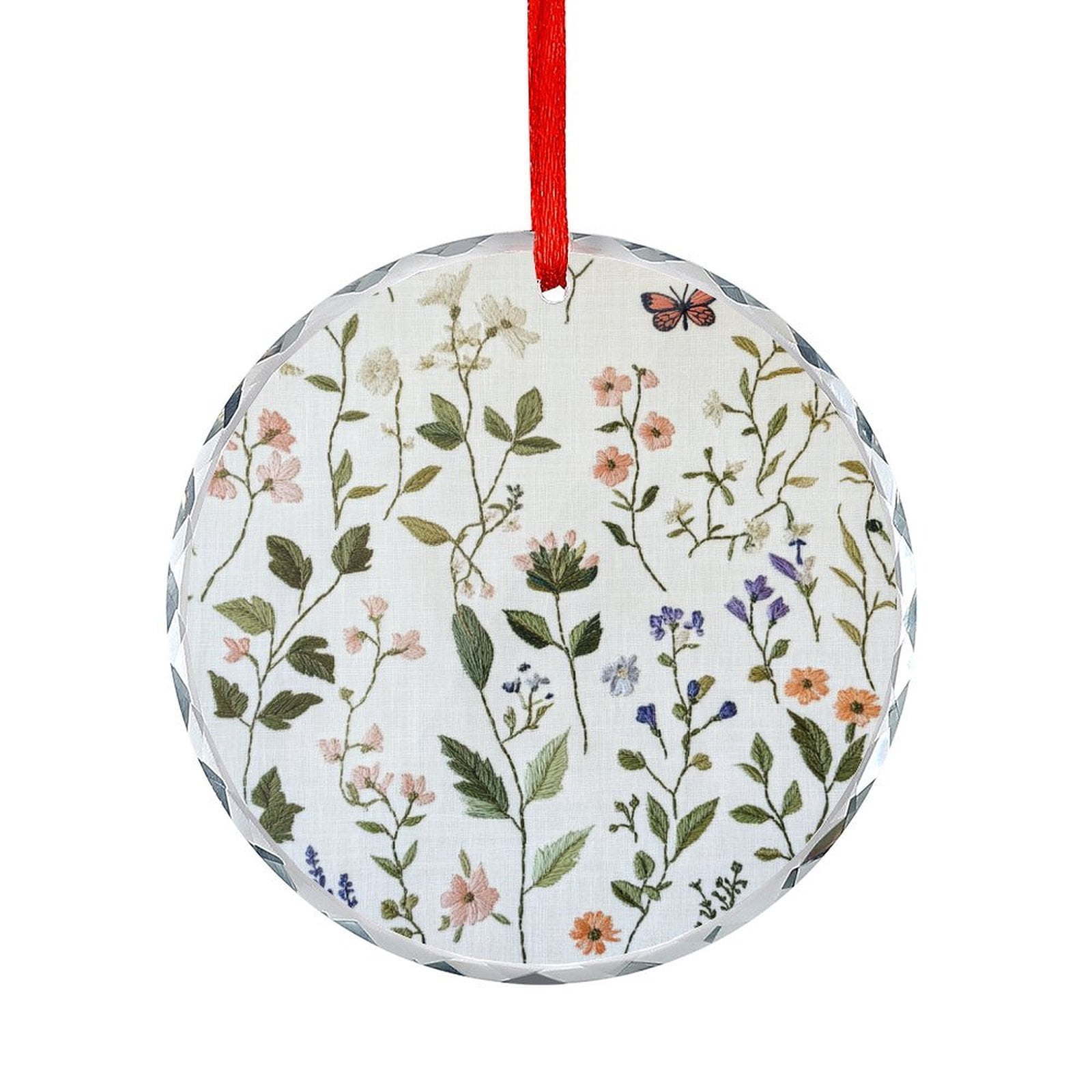 Sage Green Wild Flower Plant Glass Christmas Ornament Gift Exchange ...