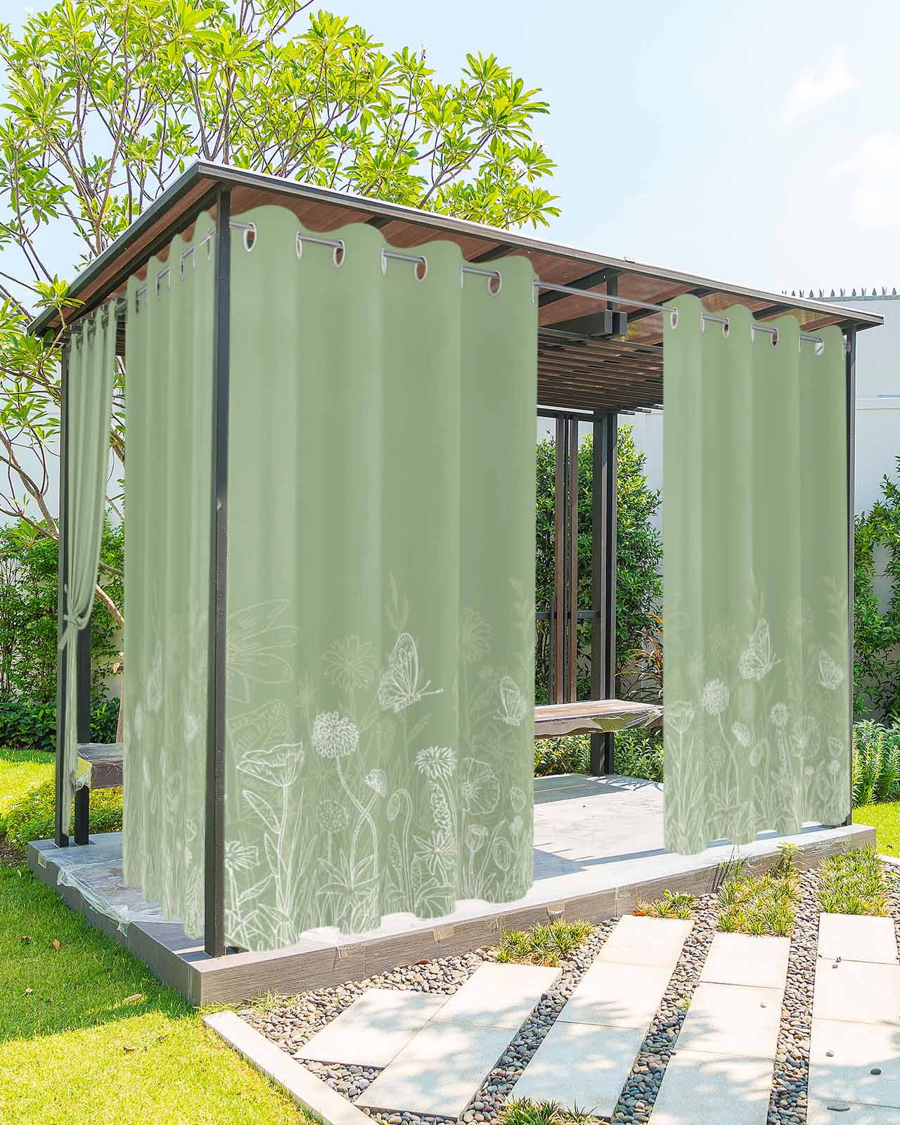 Sage Green Wildflowers Outdoor Curtains for Patio, Modern Floral ...