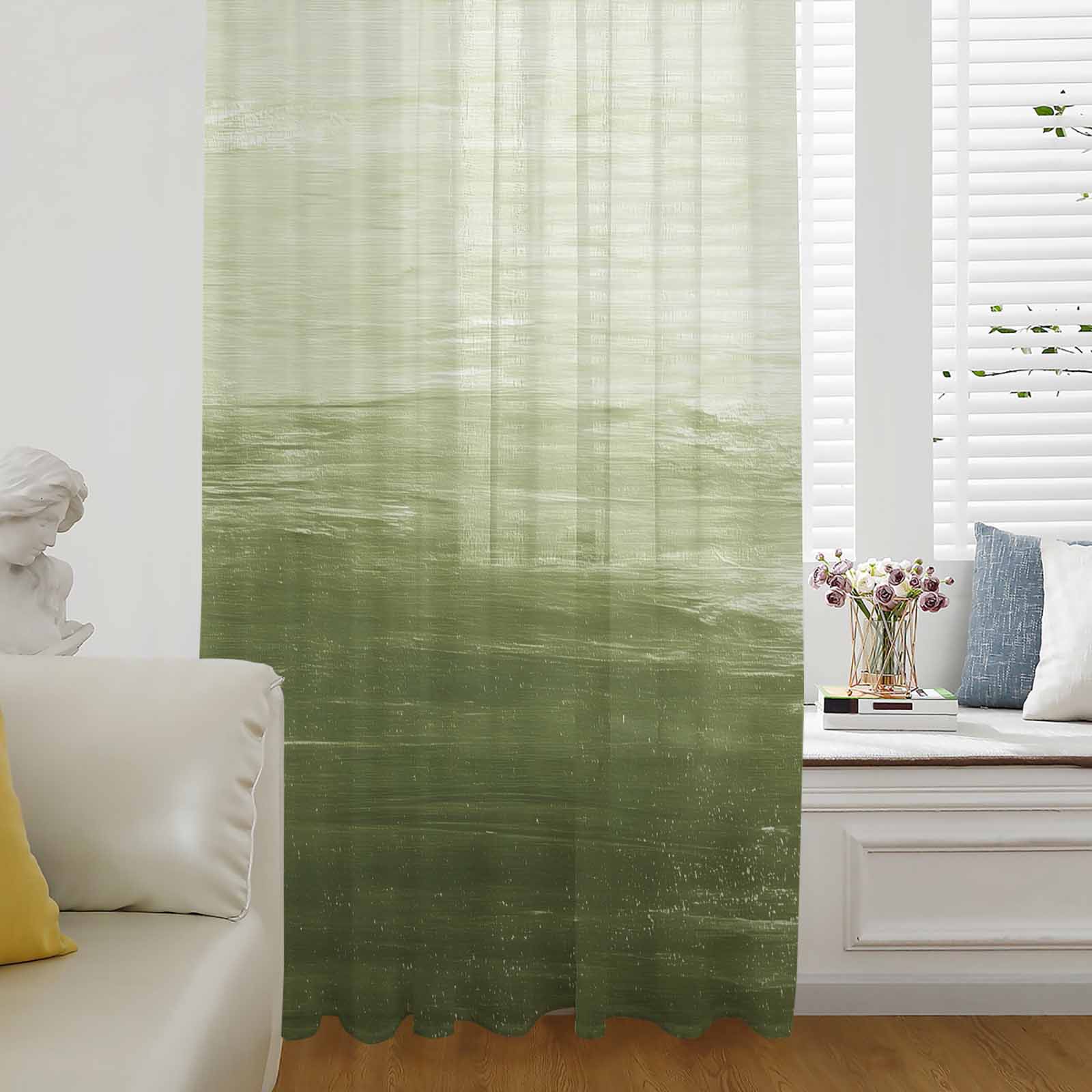 Sage Green Window Curtain 45 Inches Long,Ombre Ocean Abstract Farmhouse ...