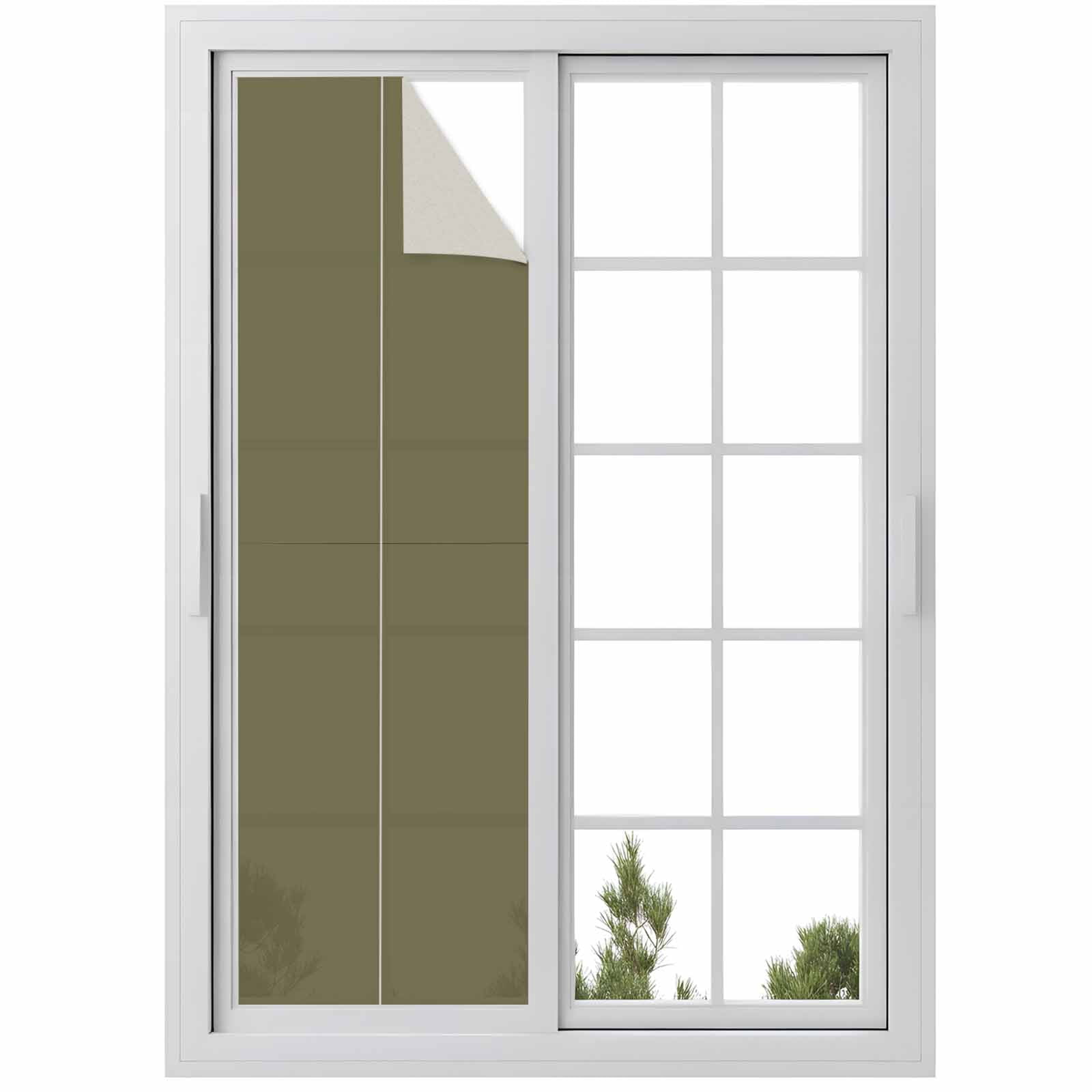 Sage Green Window Privacy Film, Brown Solid Color Simple Abstract ...