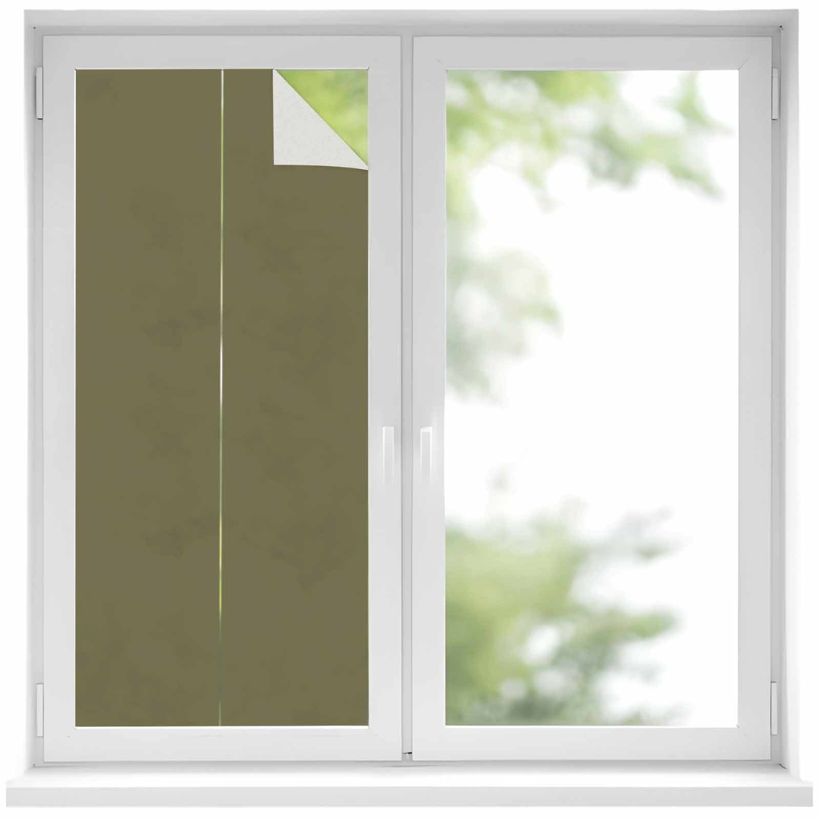 Sage Green Window Privacy Film, Brown Solid Color Simple Abstract ...