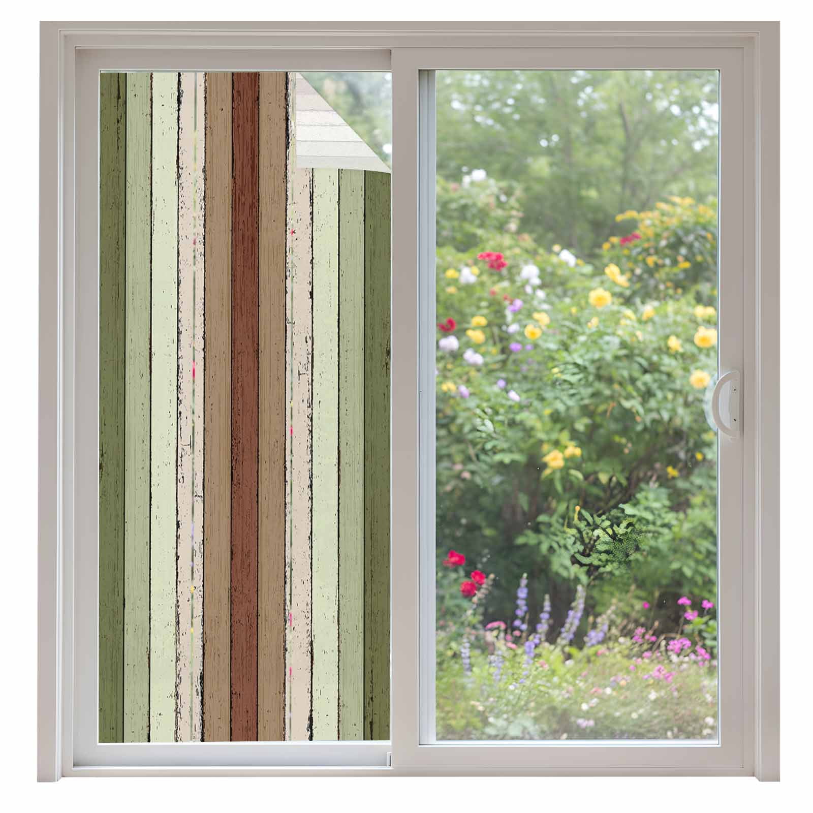Sage Green Window Privacy Film, Farmhouse Wood Grain Vintage Brown ...