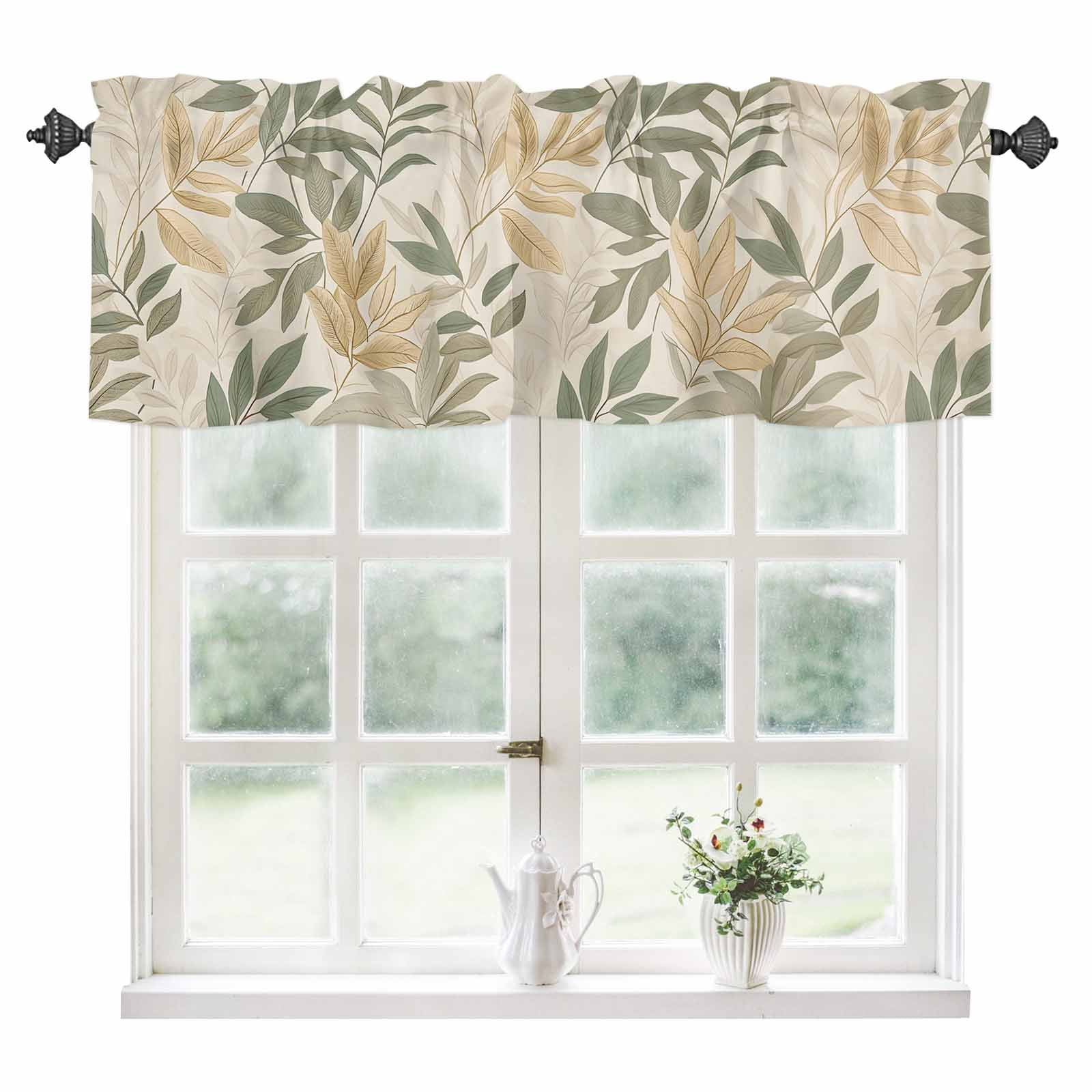 Sage Green Yellow Botanical Kitchen Valances for Windows 54x18 Inch ...
