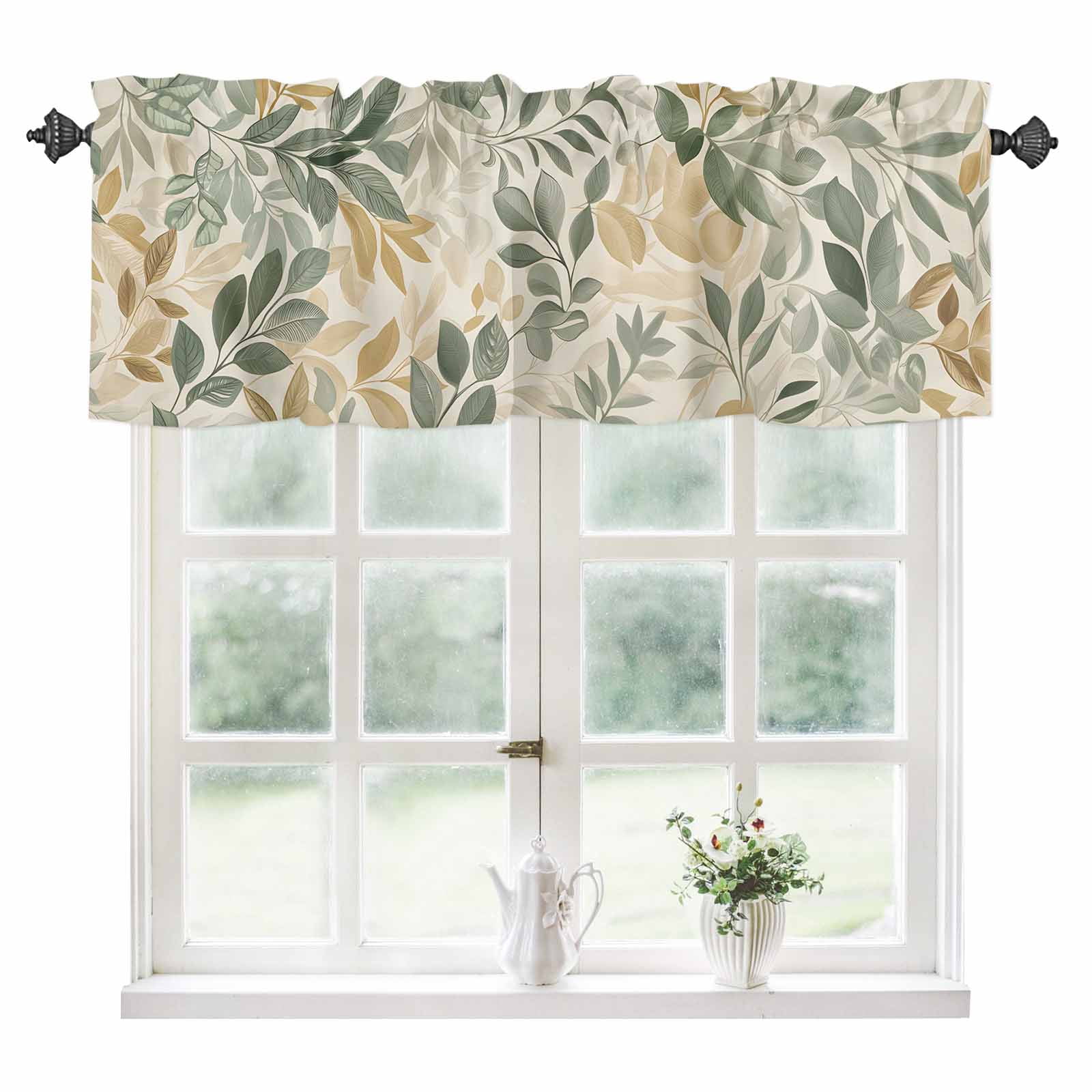 Sage Green Yellow Botanical Kitchen Valances for Windows 60x18 Inch ...