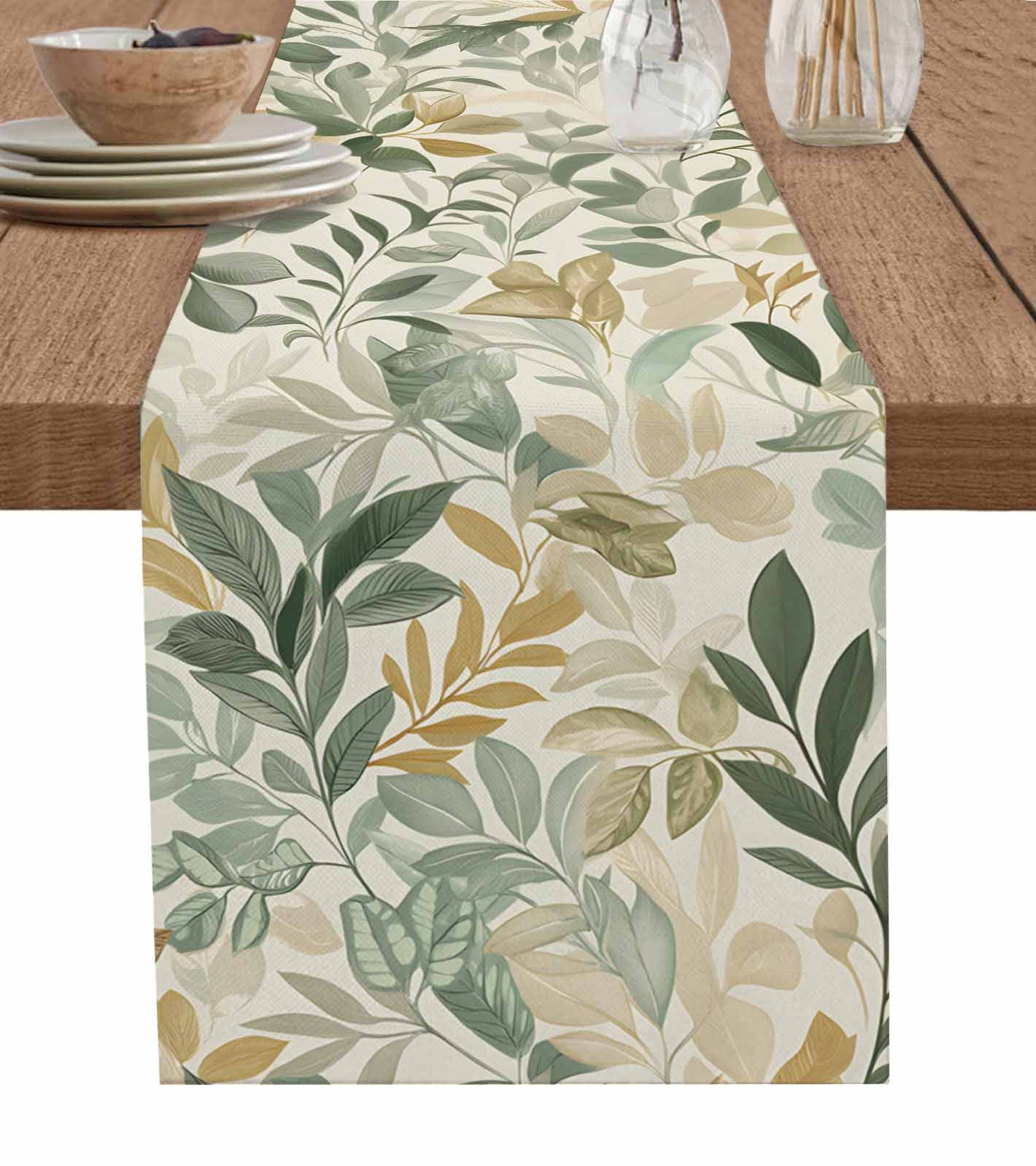 Sage Green Yellow Botanical Table Runner Spring Summer Vintage ...