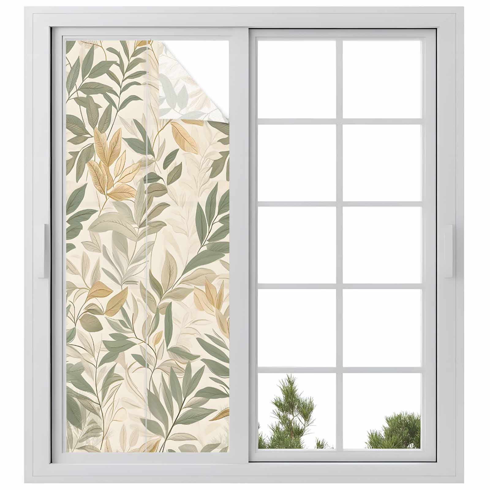 Sage Green Yellow Botanical Window Privacy Film, Vintage Spring Summer ...