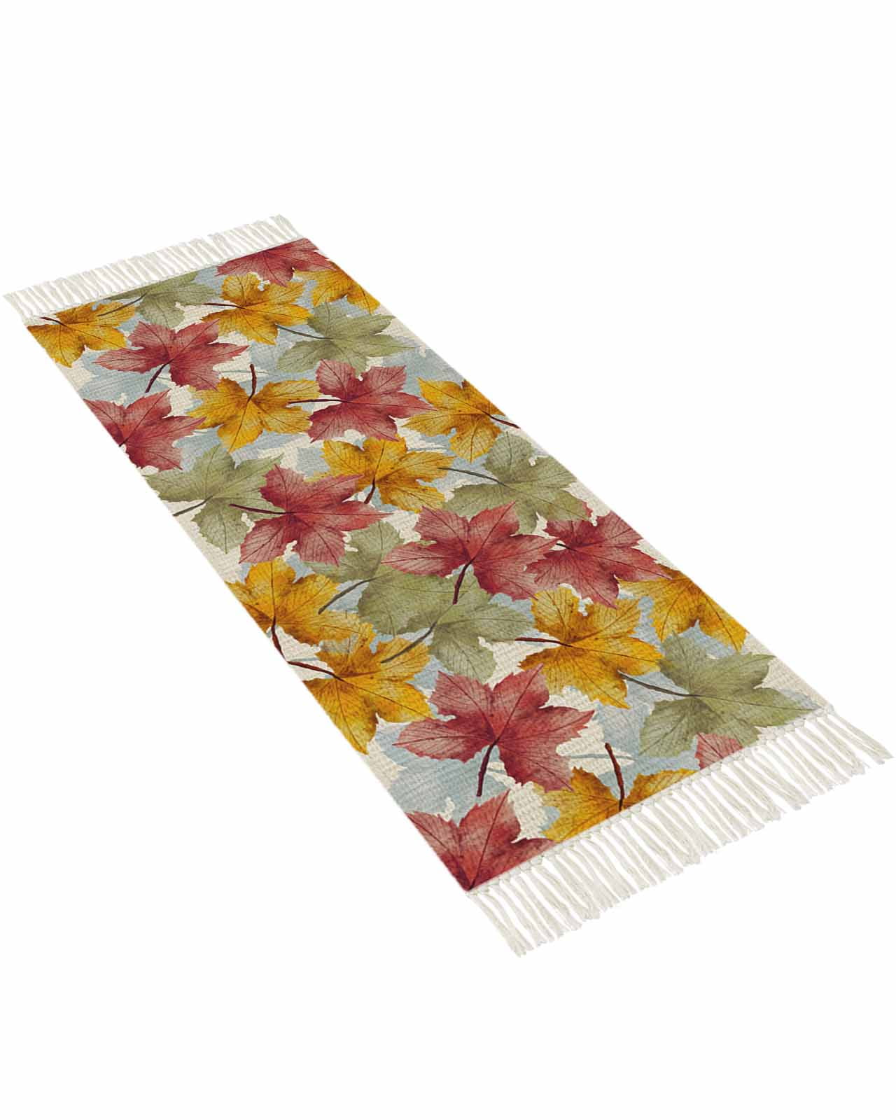 Sage Green Yellow Red Maple Kitchen Runner Rug 2'x4', Washable Woven ...
