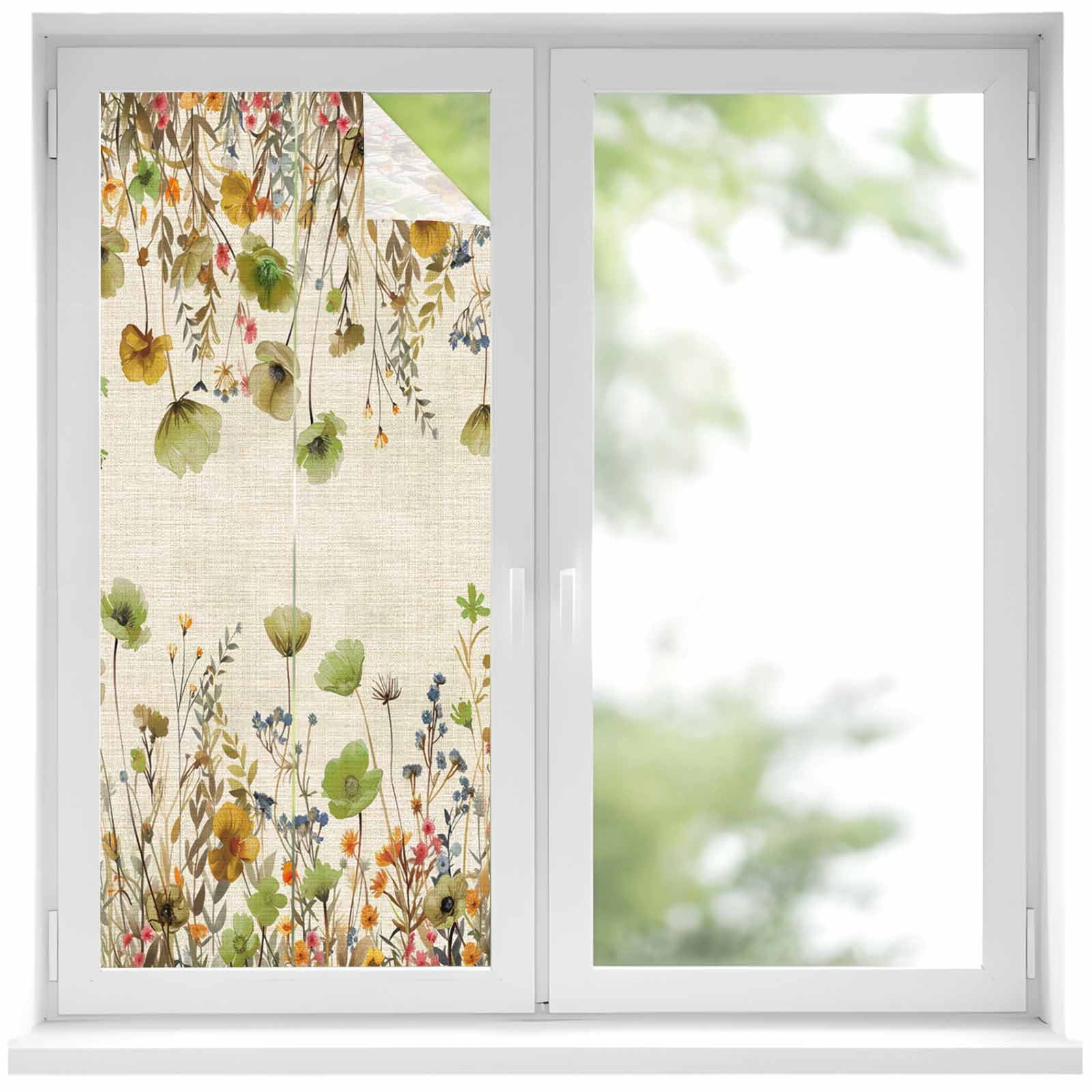 Sage Green Yellow Spring Floral Window Privacy Film, Watercolor ...