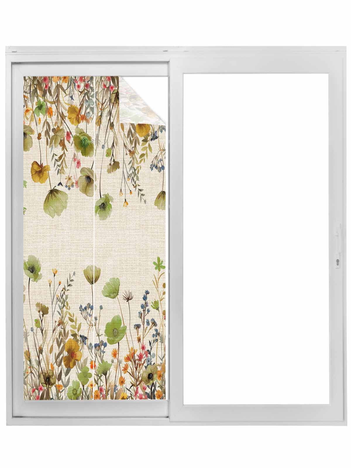 Sage Green Yellow Spring Floral Window Privacy Film, Watercolor ...