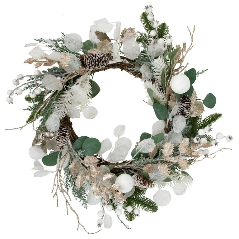 Sage Green and White Artificial Christmas Wreath 24-Inch Sage Green and White Artificial Christmas Wreath 24-Inch