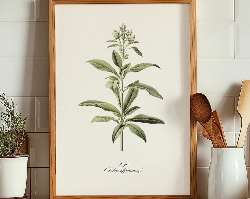 Sage Herb Print For Vintage Kitchen Decor Ideas For Rustic Farmhouse ...