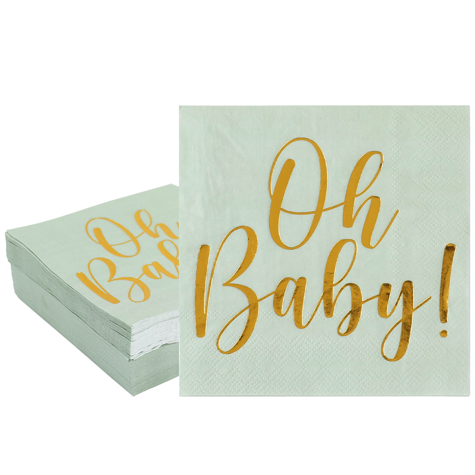 Sage "Oh Baby" Napkins - 3-Ply Green and Gold Cocktail Napkins Baby ...
