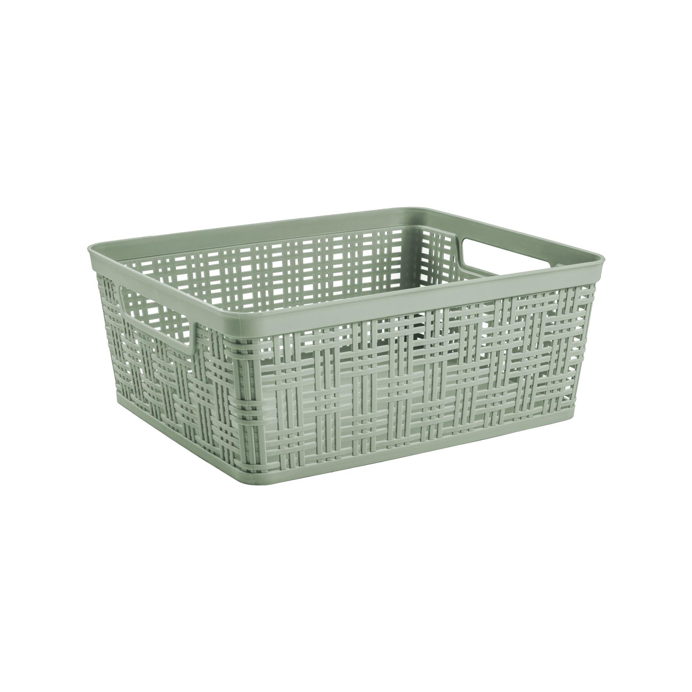Sage Plastic Wicker Storage Basket by Simply Tidy - Durable Open-Weave ...