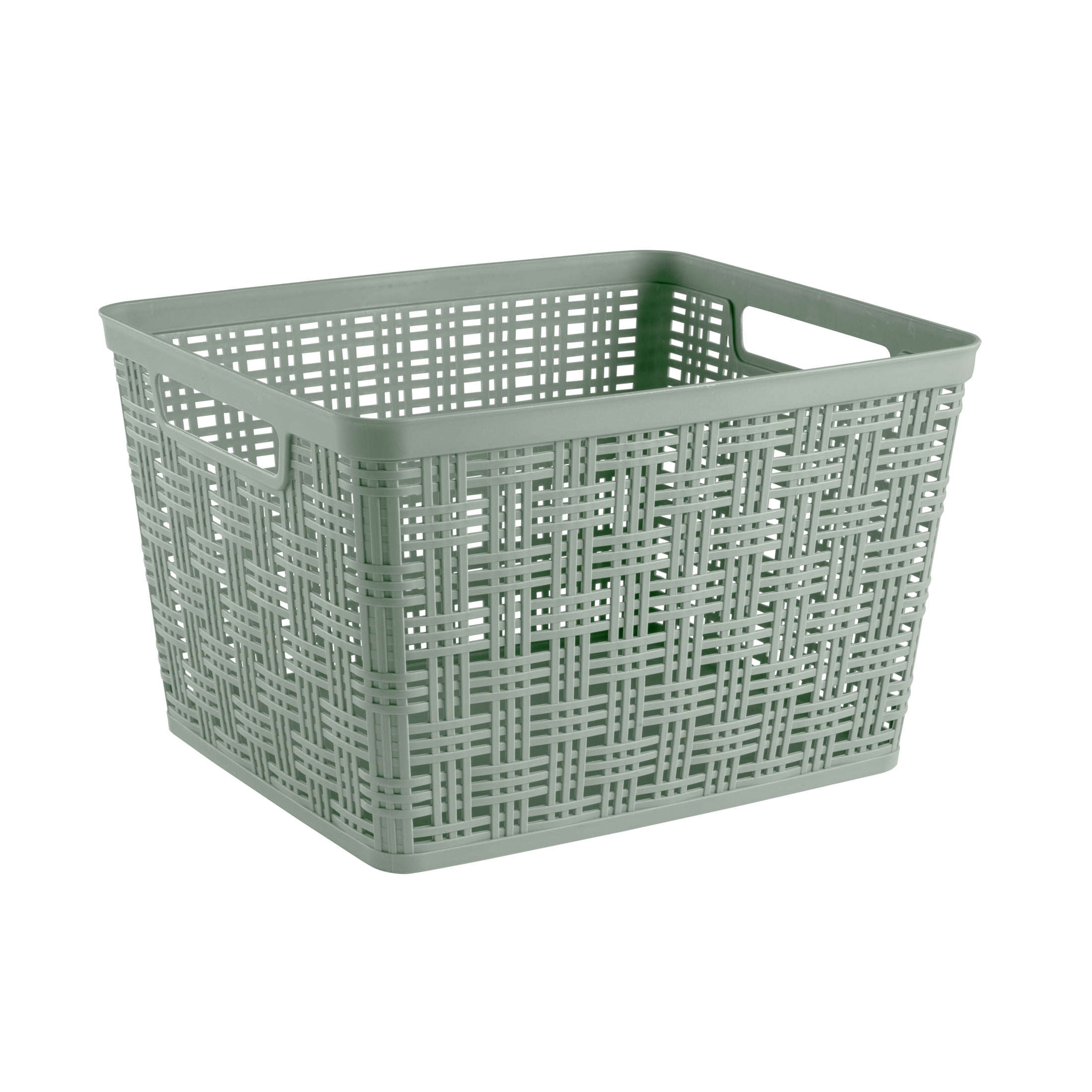 Sage Plastic Wicker Storage Basket by Simply Tidy - Durable Open-Weave ...