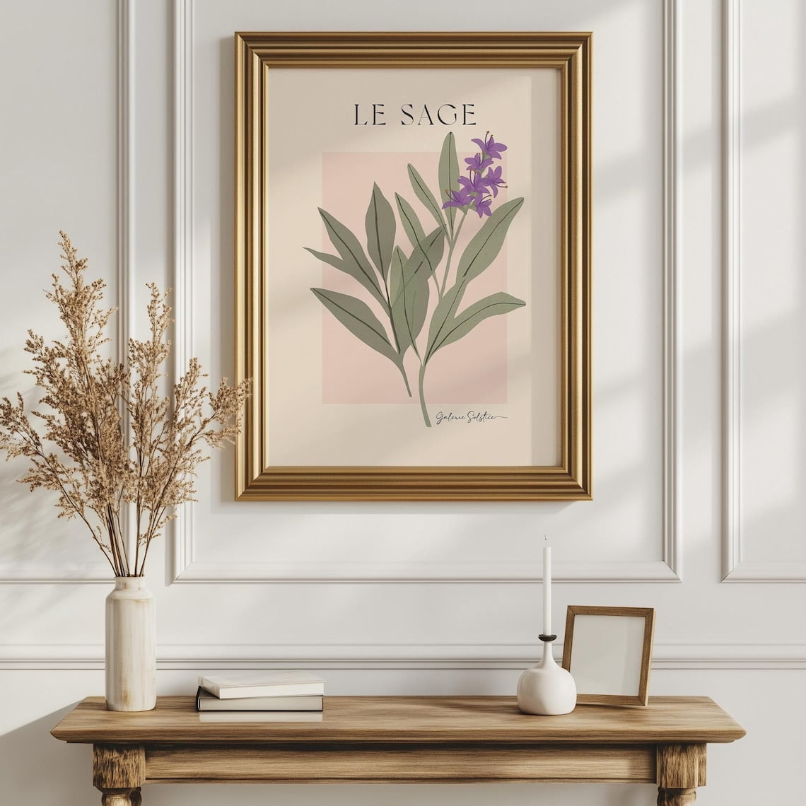 Sage Print Herb Wall Art For Kitchen Decor, Green Pink Botanical Wall ...