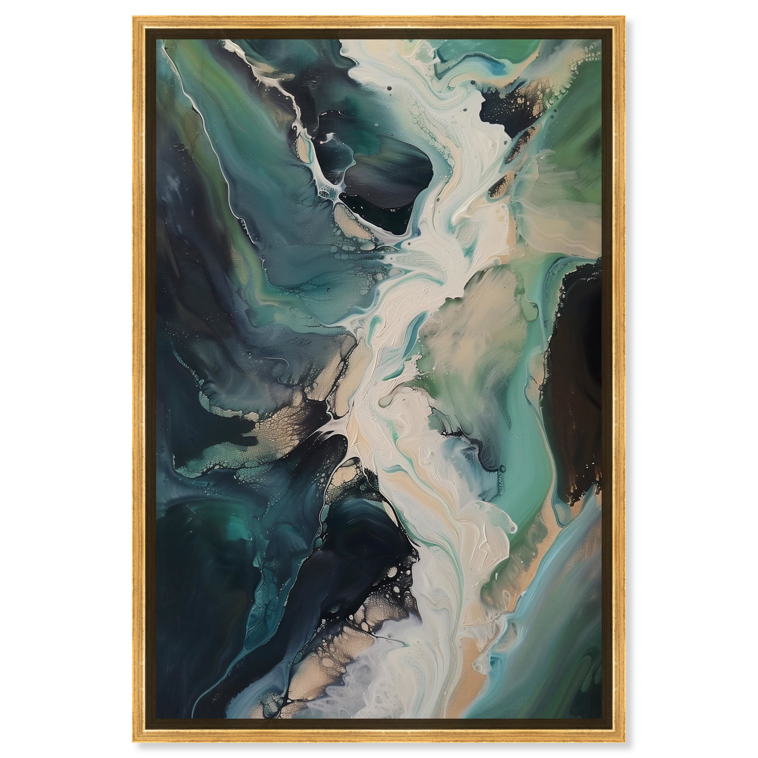 Sage River Blue Abstract Canvas Wall Art by Art Remedy, Gold Floater Frame, 24"x36" - Walmart.com