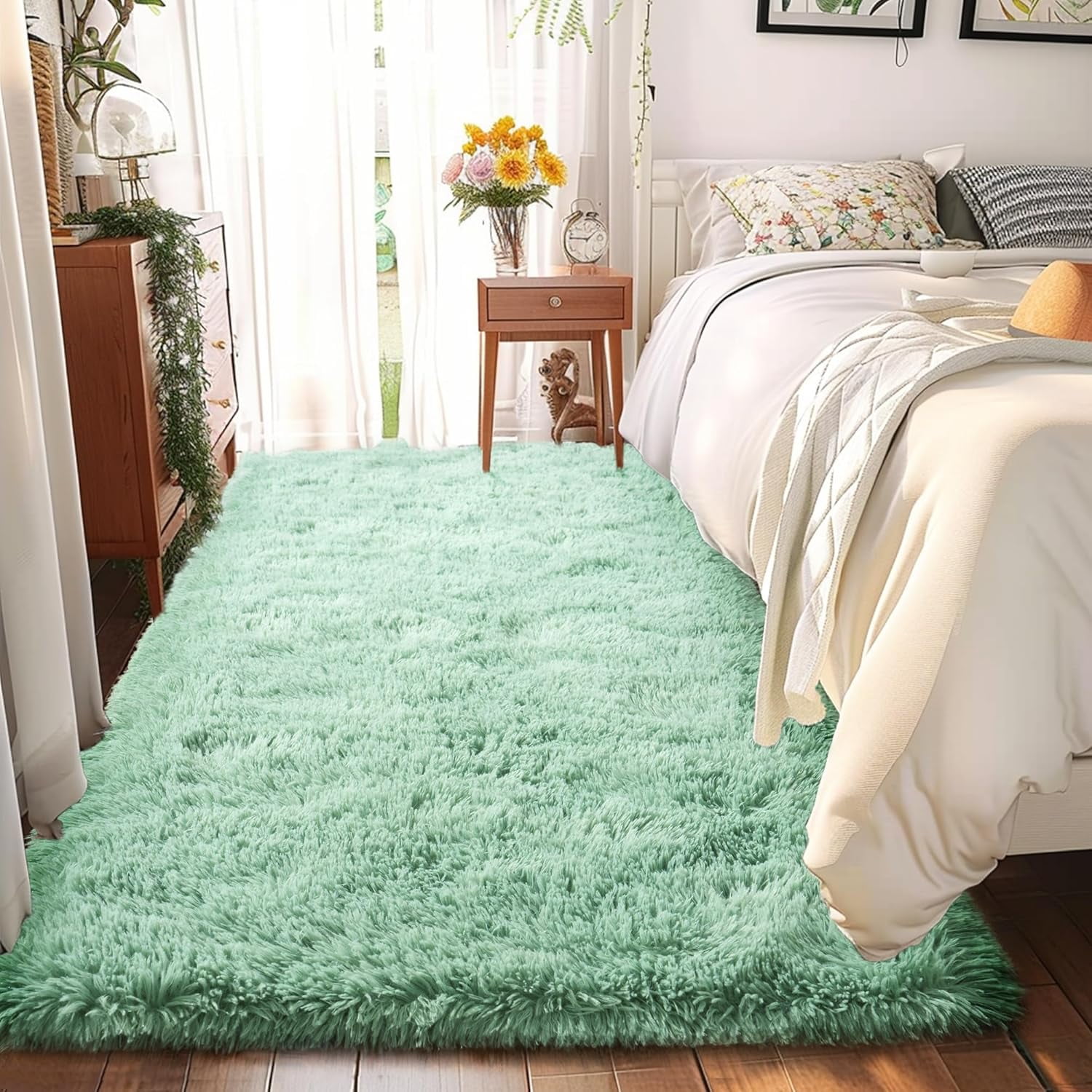 Sage Rug - 2x6' Runner Non-Slip Height Pile 1.4" Plush Rug Rubber Back ...