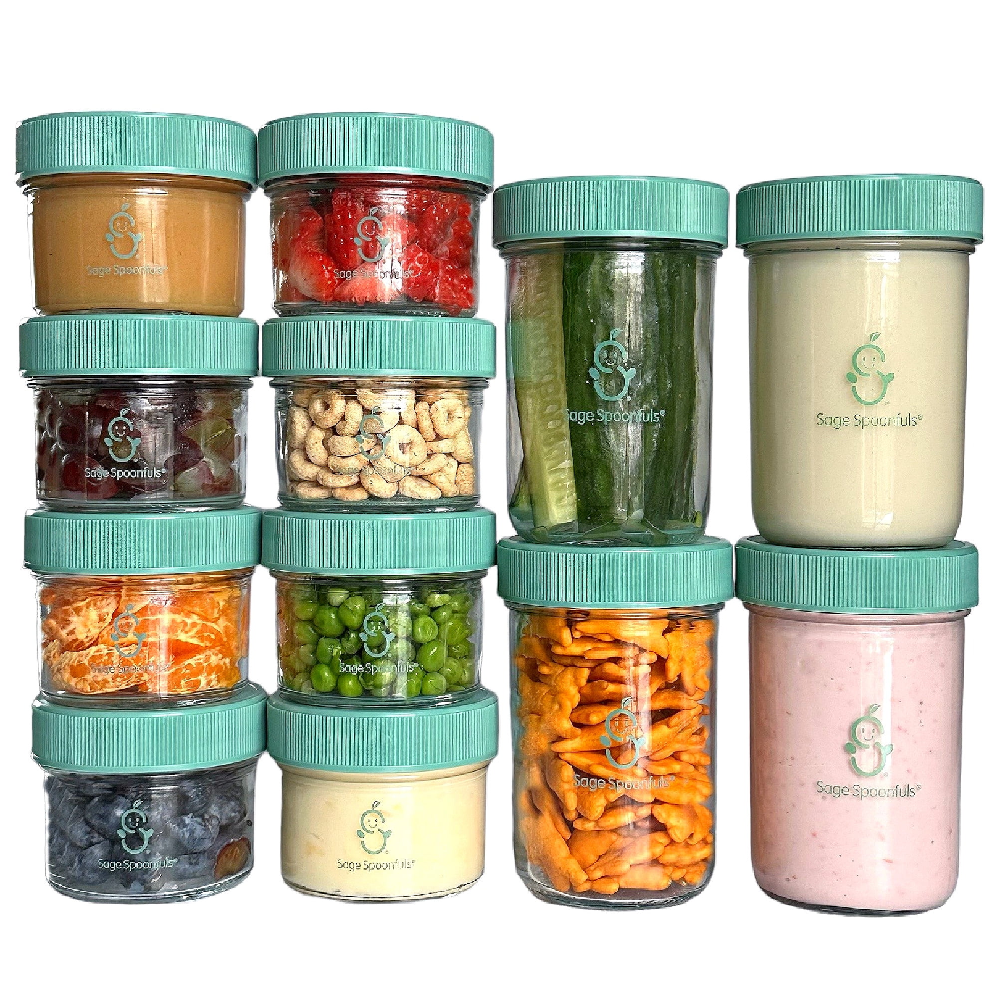 Sage Spoonfuls Glass Baby Food Jars - 12 Set, 4 oz/8 oz, BPA Free, Microwave & Dishwasher Safe ...
