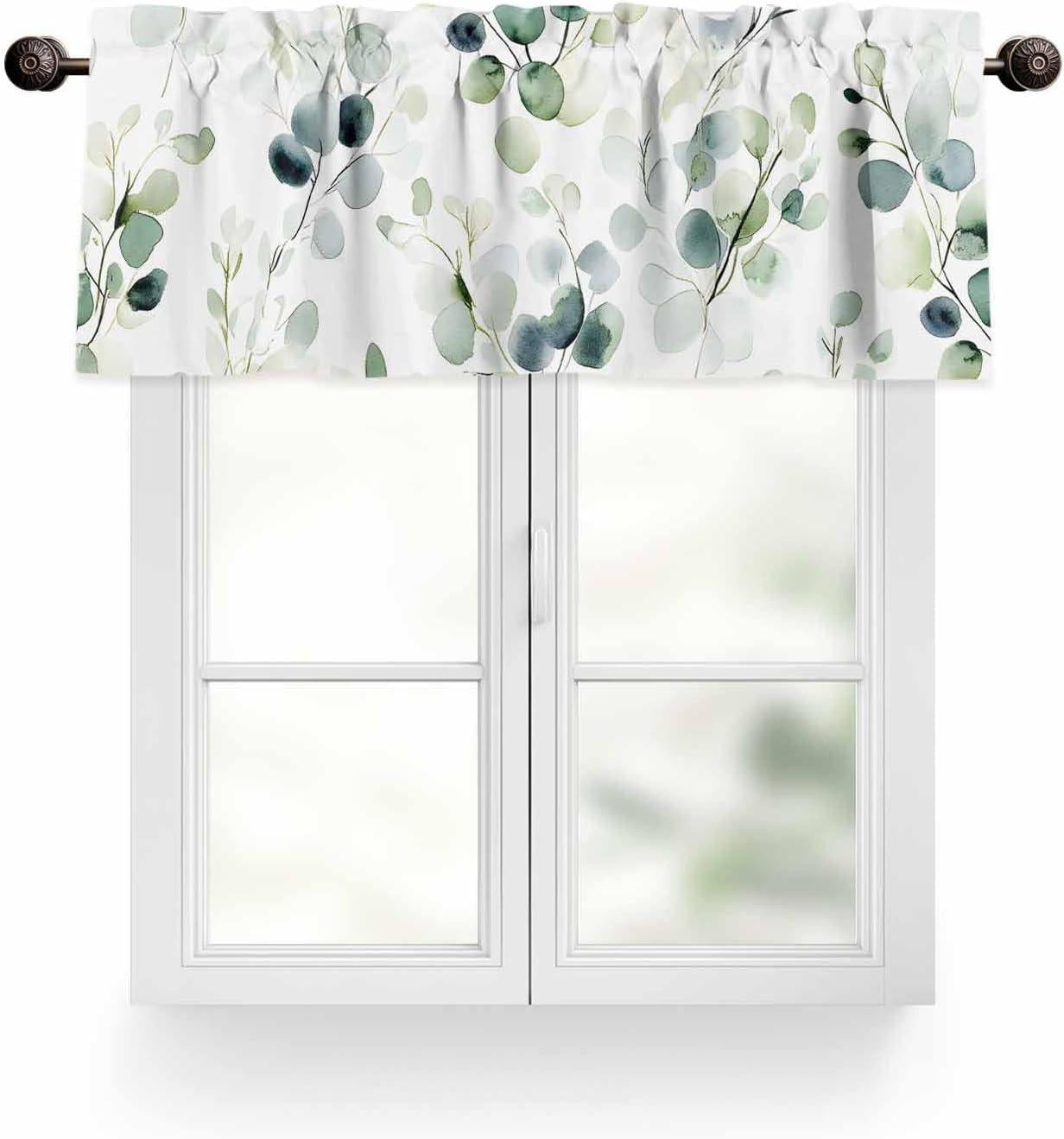 Sage green eucalyptus leaf valance, 42x18", for kitchen/living ...