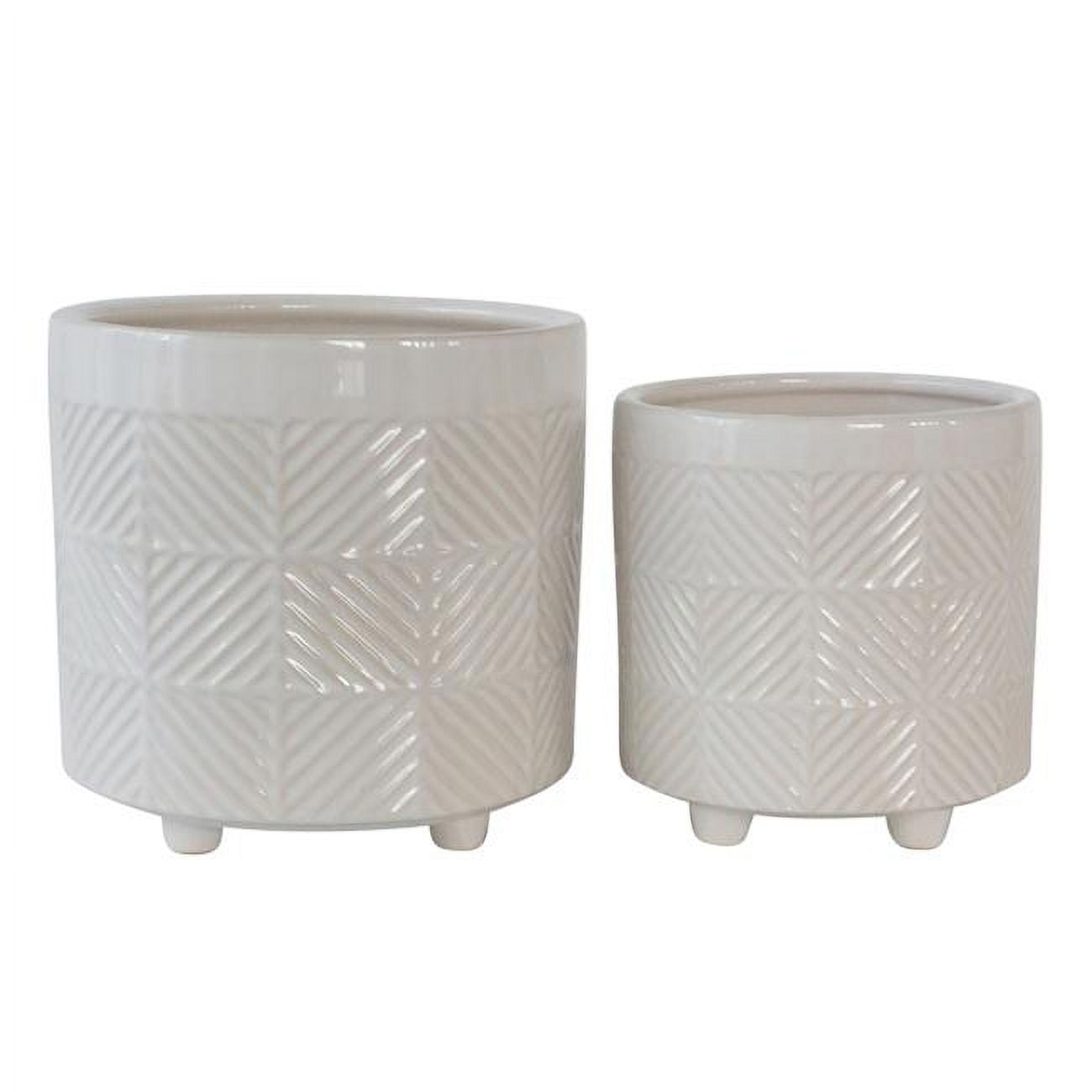 Sagebrook Home 0.75 in. Textured Planters, Shiny White - Set of 2 ...