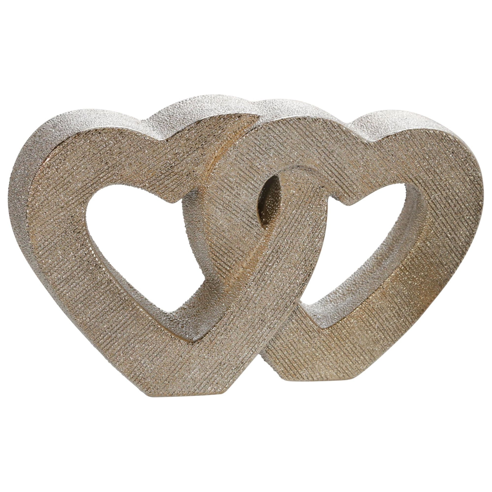 Sagebrook Home 10" Ceramic Double Heart Table Decor, Champagne ...