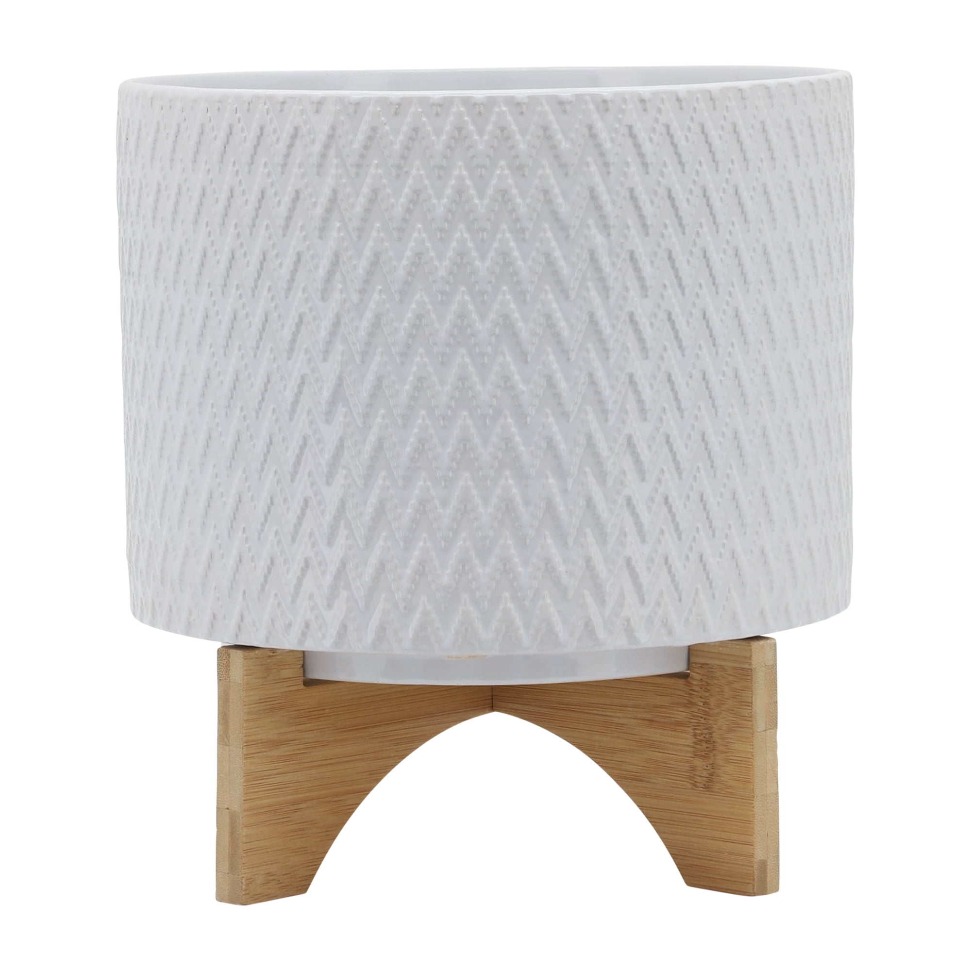 Sagebrook Home 10" Chevron Planter With Stand, White, Round, Ceramic ...