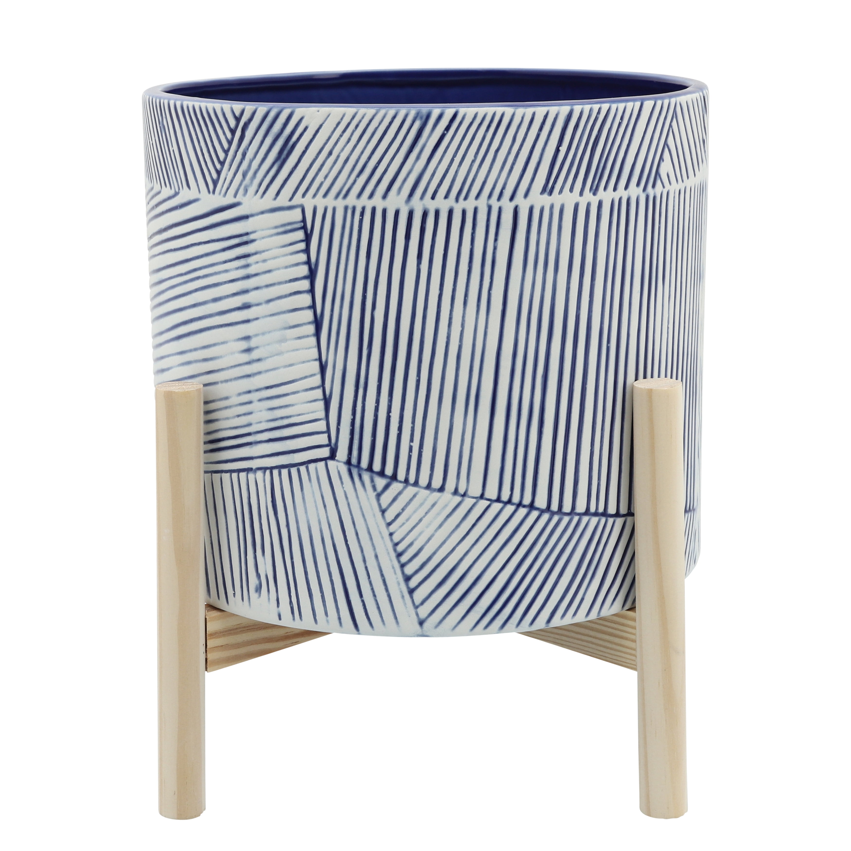 Sagebrook Home 10" Planter With Wood Stand, Navy - Walmart.com