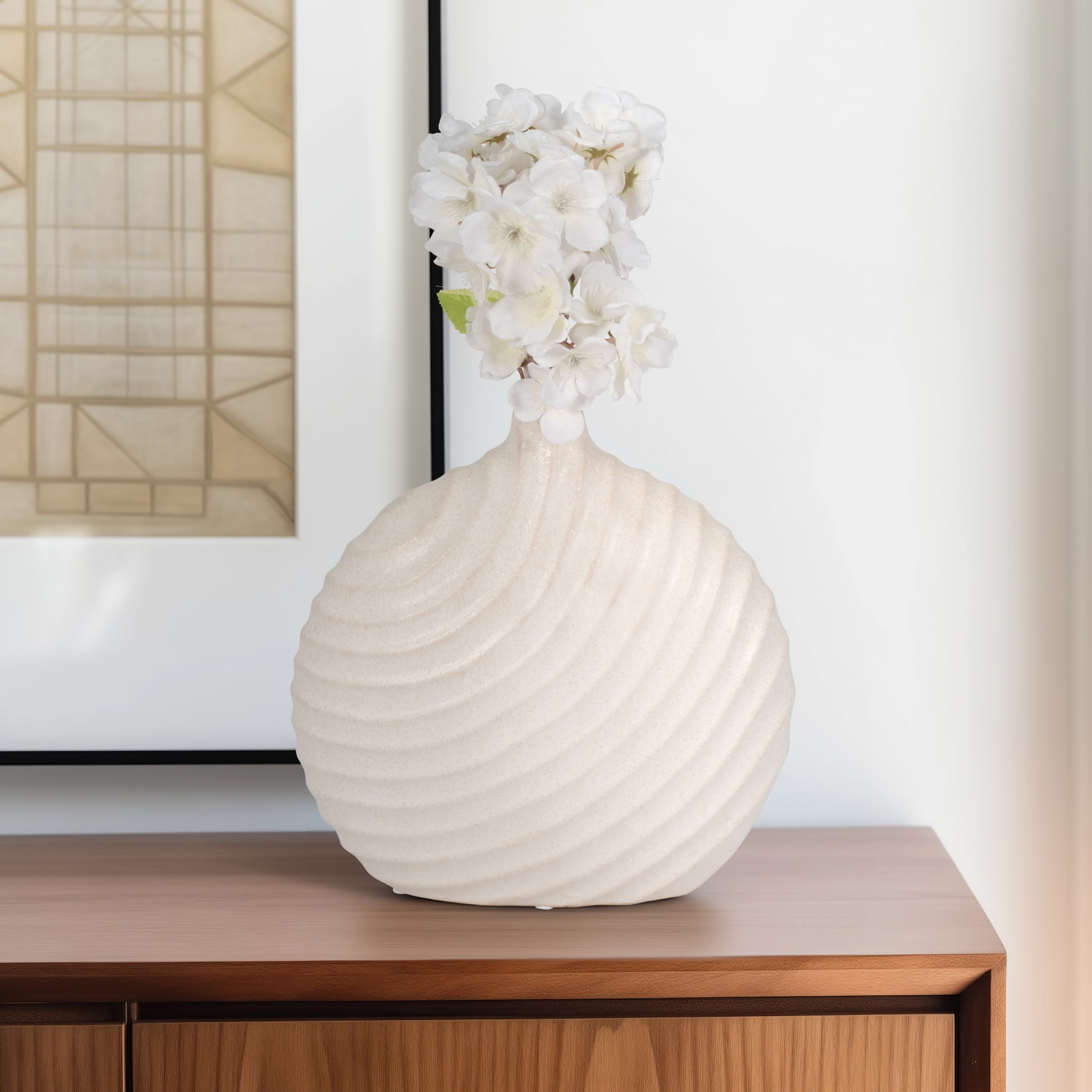 Sagebrook Home 11" Round Swirled Matte Vase - Elegant White Ceramic ...