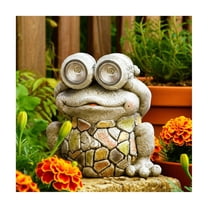Frog Statue for Garden Decor - Solar Resin Figurine with Crackle Glass ...