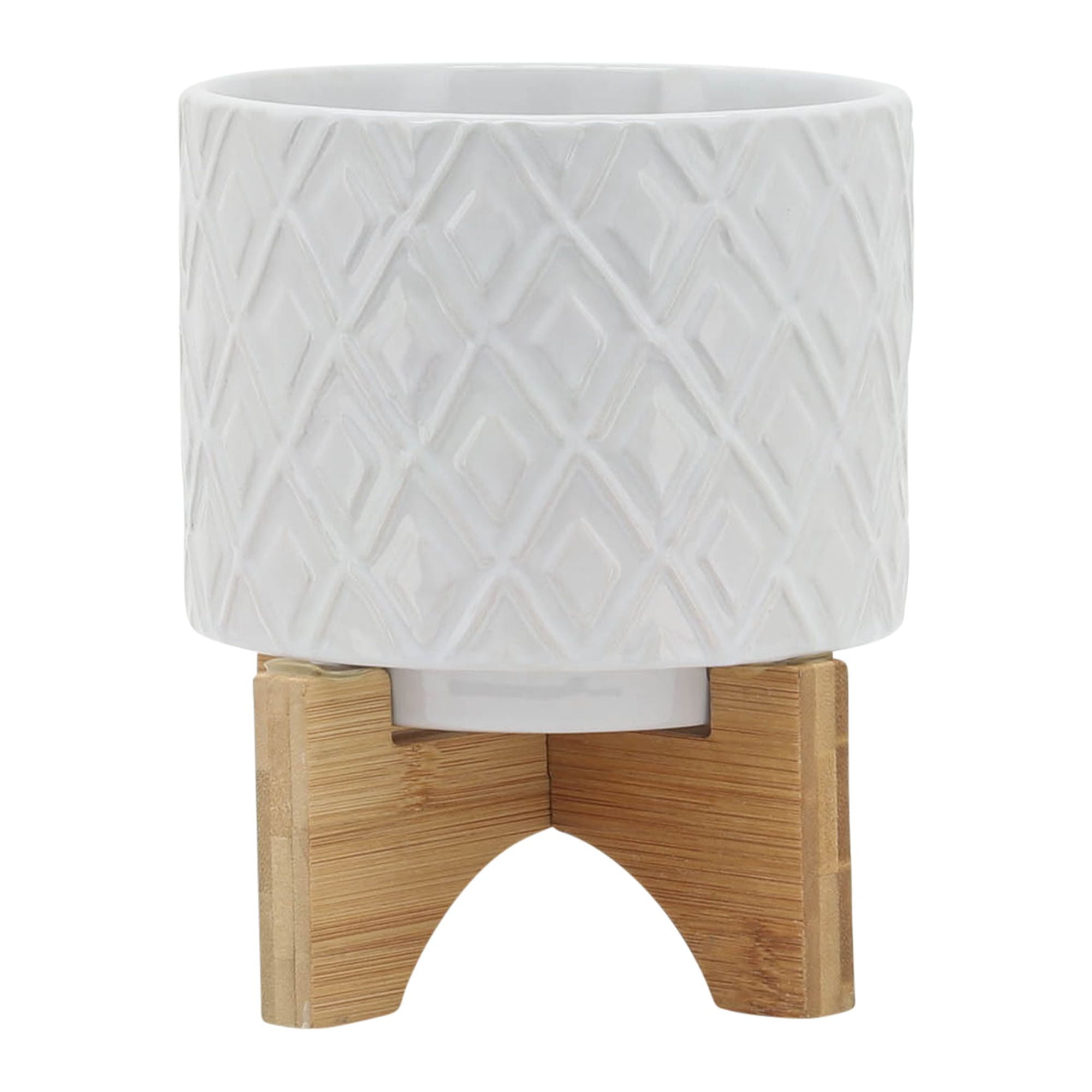 Sagebrook Home 5" Diamond Planter With Stand, White, Round, Ceramic ...